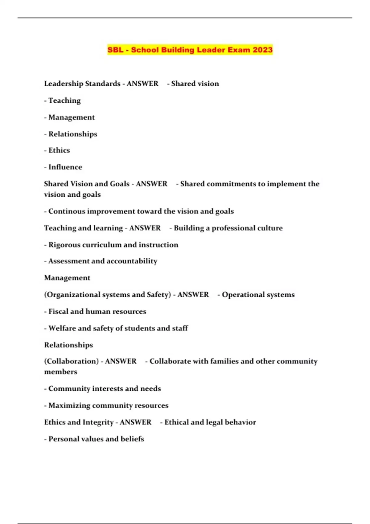 SBL - School Building Leader Exam 2023 - SBL - School Building Leader ...