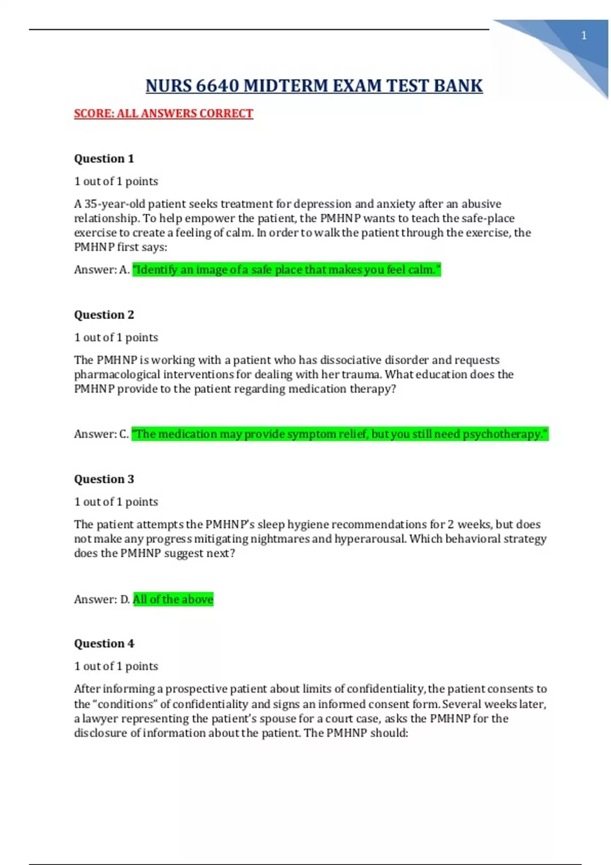 NURS 6640 MIDTERM EXAM TEST BANK GRADED A + - NURS 6640 - Stuvia US