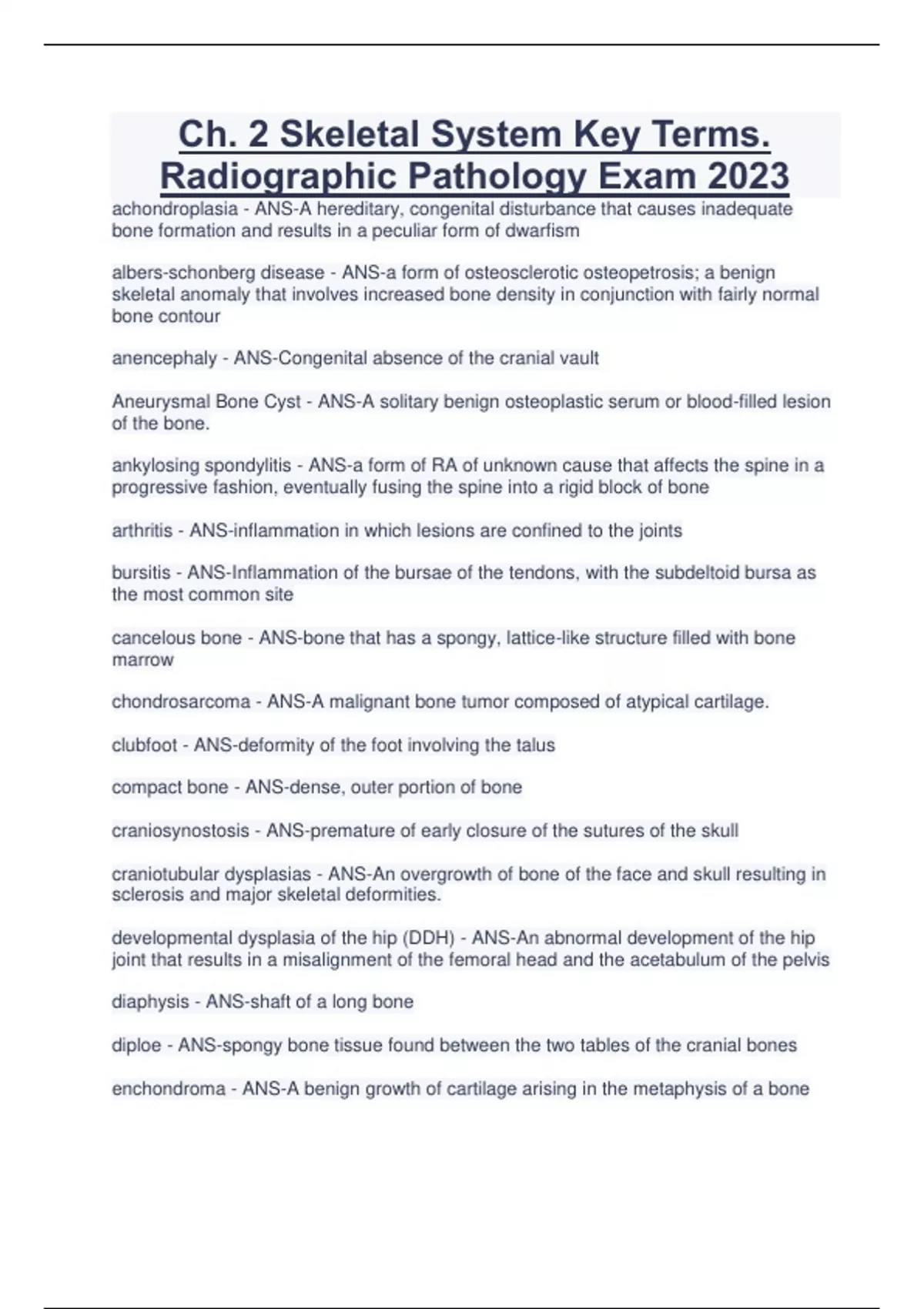 Ch. 2 Skeletal System Key Terms. Radiographic Pathology Exam 2023 - Ch ...