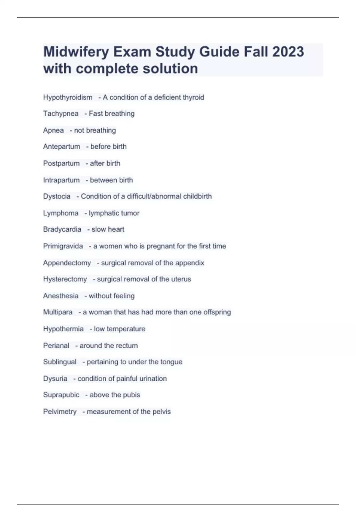 Midwifery Exam Study Guide Fall 2023 with complete solution - Midwifery ...