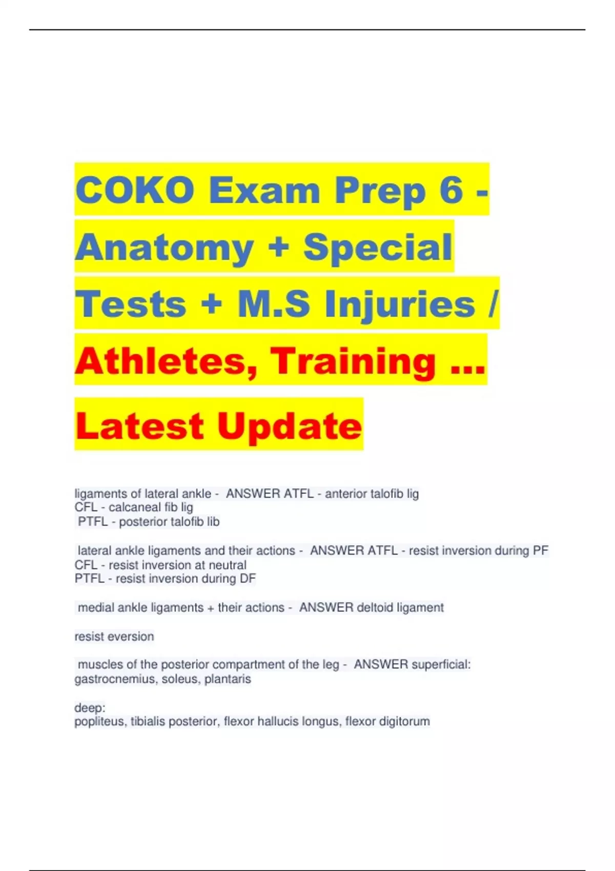 COKO Exam Prep 6 - Anatomy + Special Tests + M.S Injuries / Athletes ...