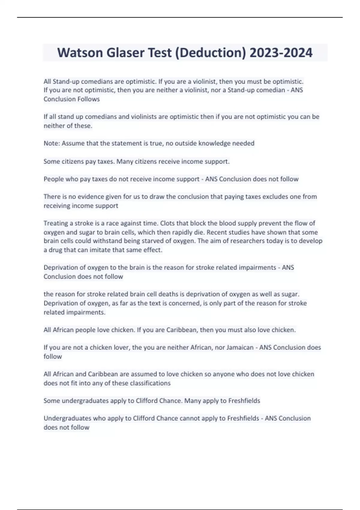 Watson Glaser Test (Deduction) - Watson Glaser - Stuvia US