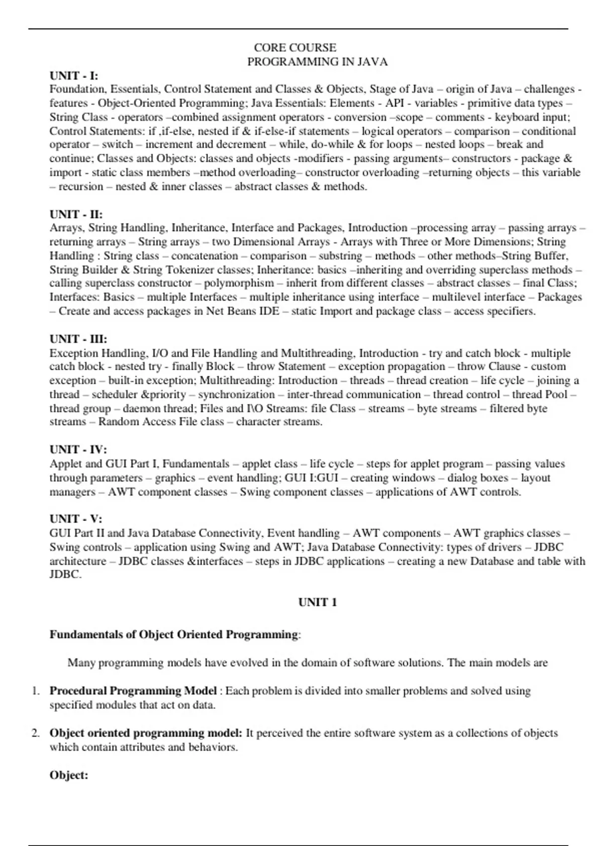 Programming in Java - 22PELPS1 (22SCCCA2) - Stuvia US