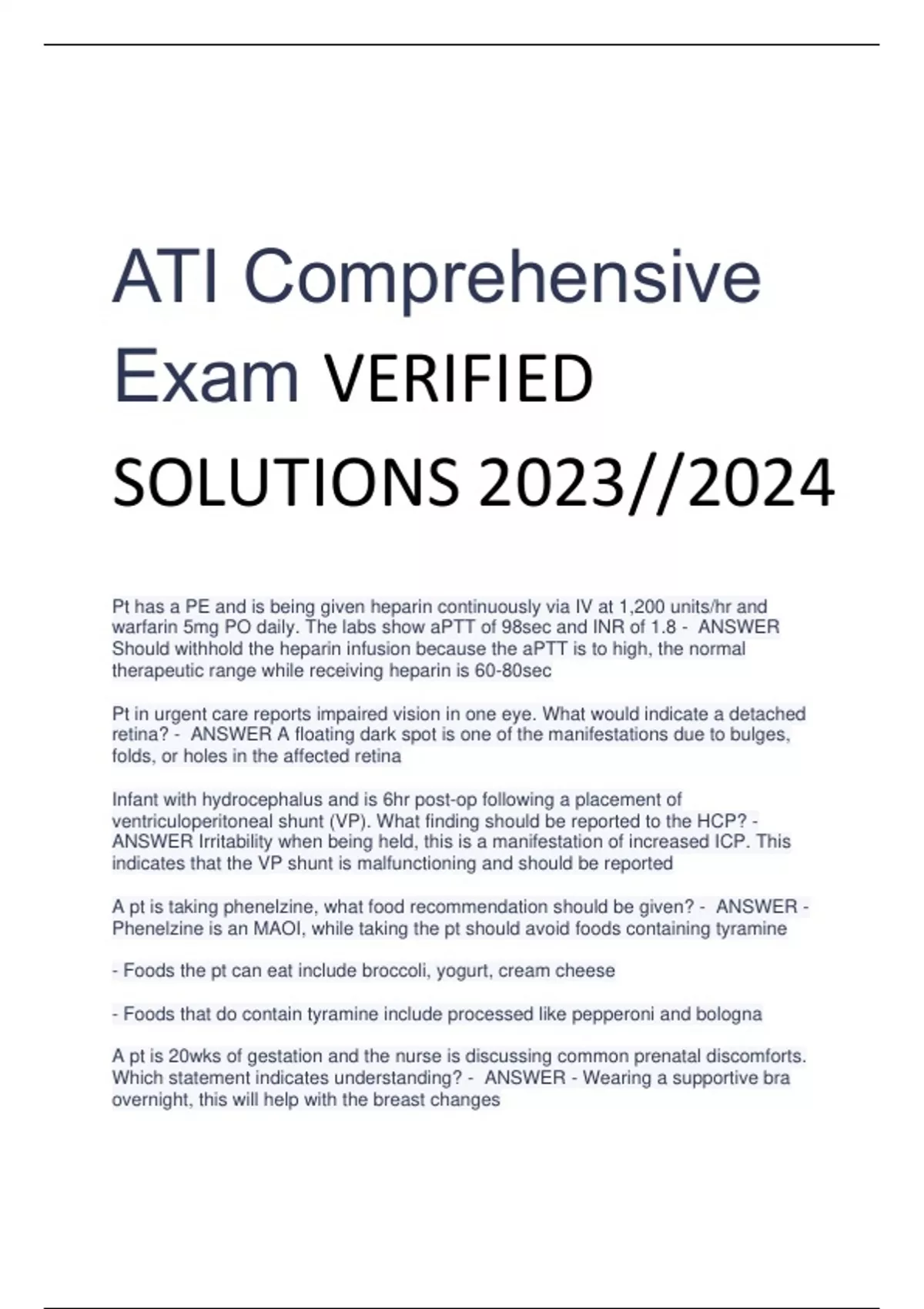 bundle for ATI Comprehensive Exam VERIFIED SOLUTIONS 2023/2024 - Stuvia US