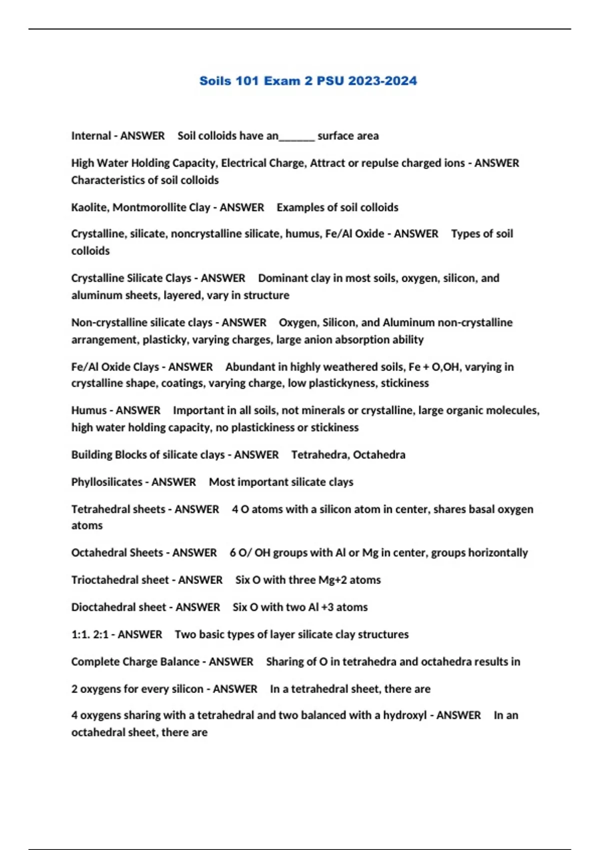 Soils 101 Exam 2 PSU - Soils 101 PSU - Stuvia US