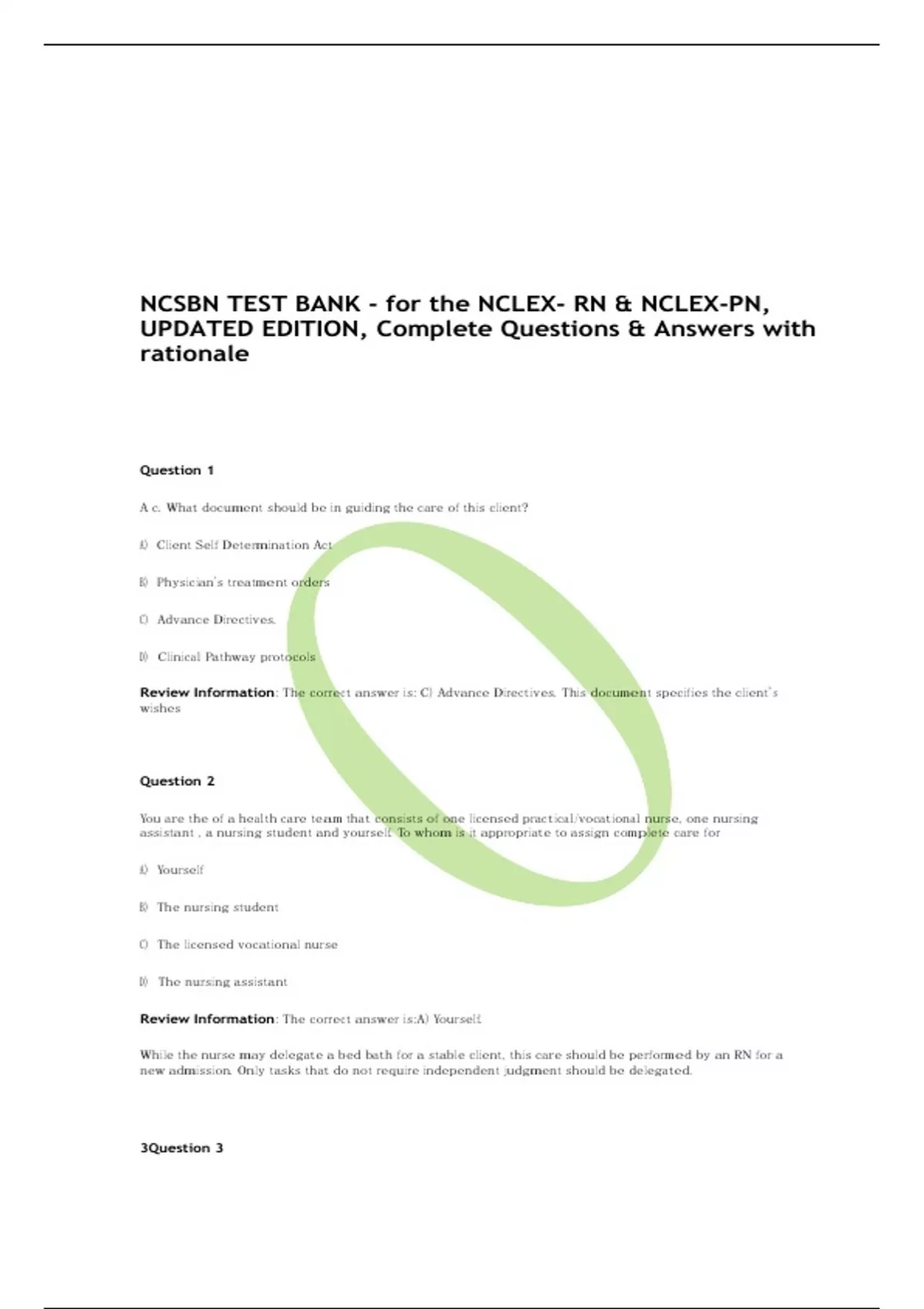 NCSBN TEST BANK - for the NCLEX- RN & NCLEX-PN, UPDATED EDITION ...