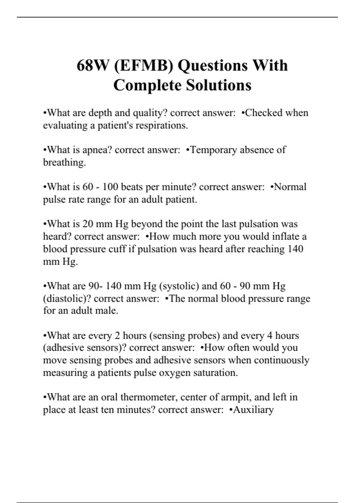 68W (EFMB) Questions With Complete Solutions - 68W - Stuvia US