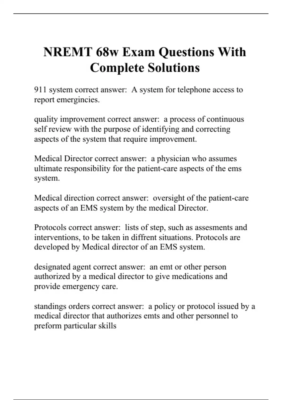 NREMT 68w Exam Questions With Complete Solutions - 68w - Stuvia US