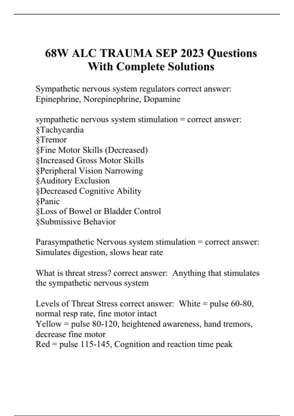 68W ALC TRAUMA SEP 2023 Questions With Complete Solutions - 68W - Stuvia US