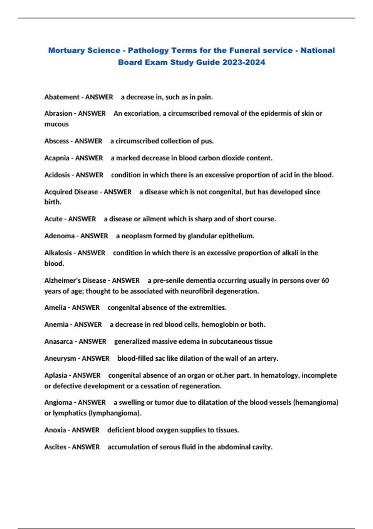 Mortuary Science - Pathology Terms for the Funeral service - National ...