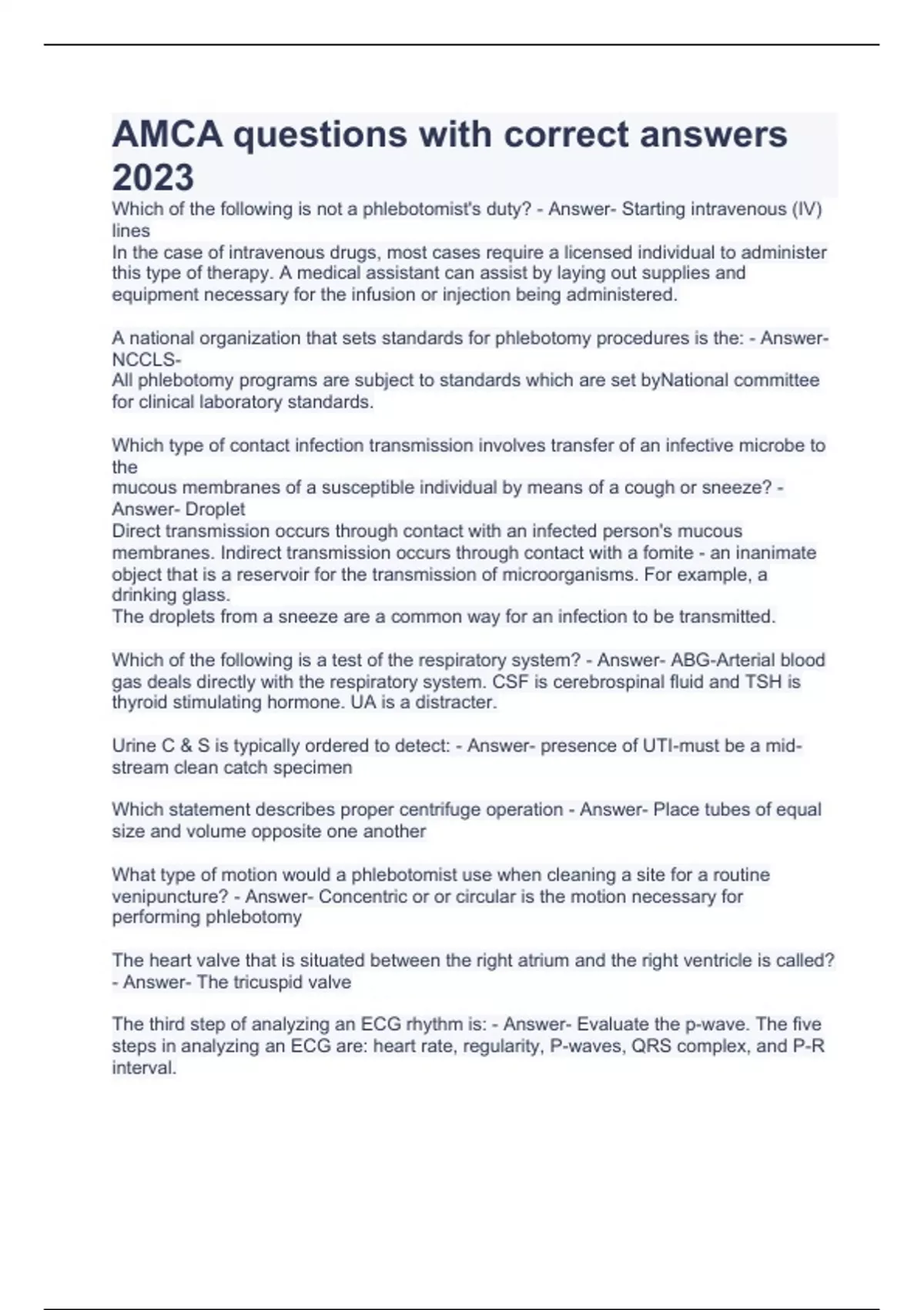 AMCA questions with correct answers 2023 - AMCA - Stuvia UK