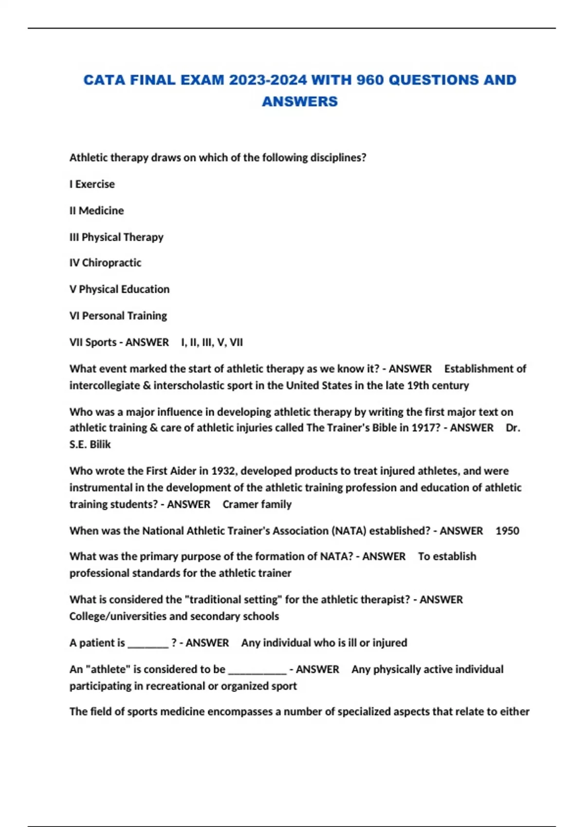 CATA PACKAGED EXAMS - Stuvia US