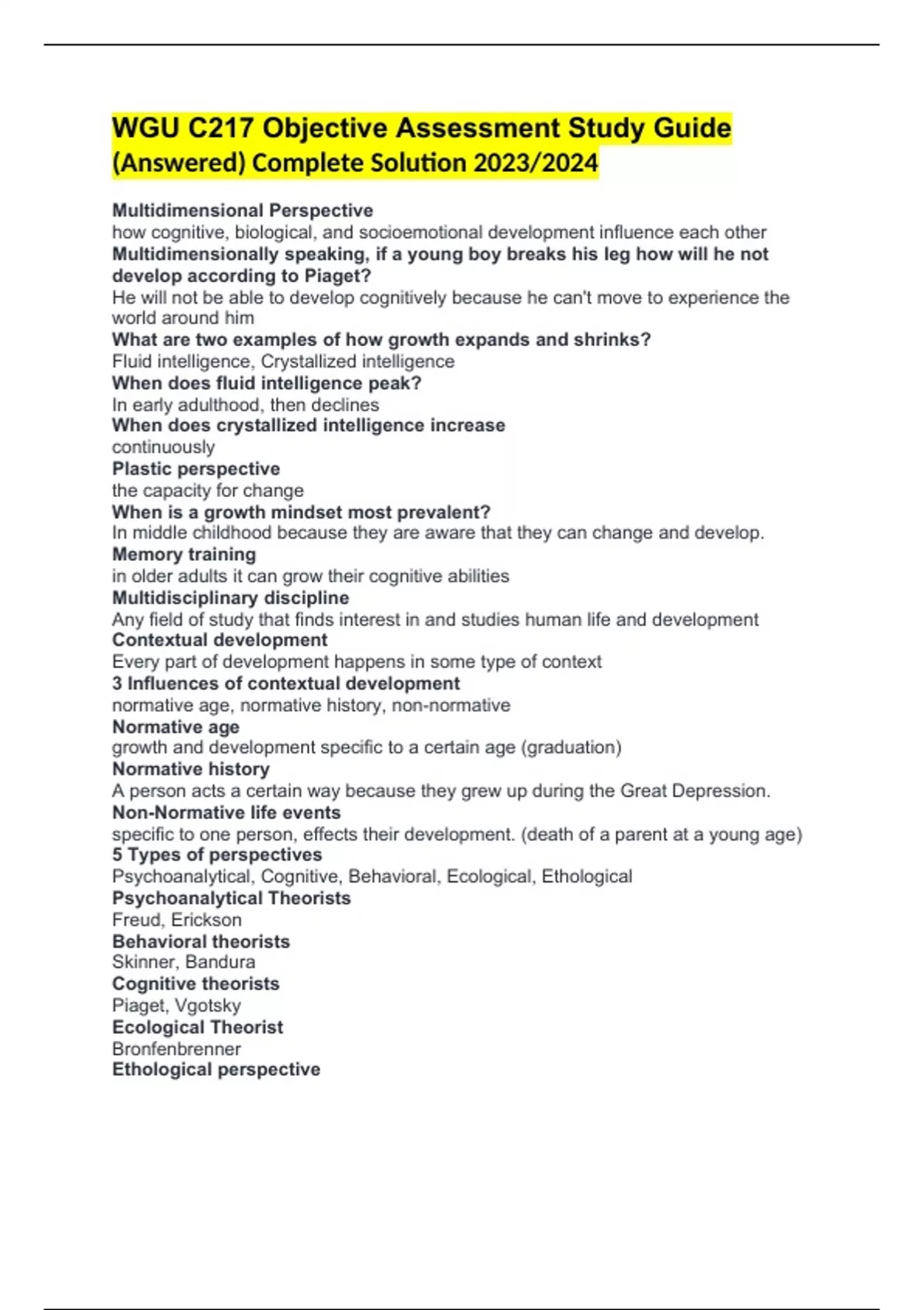 WGU C217 Objective Assessment Study Guide (Answered) Complete Solution ...