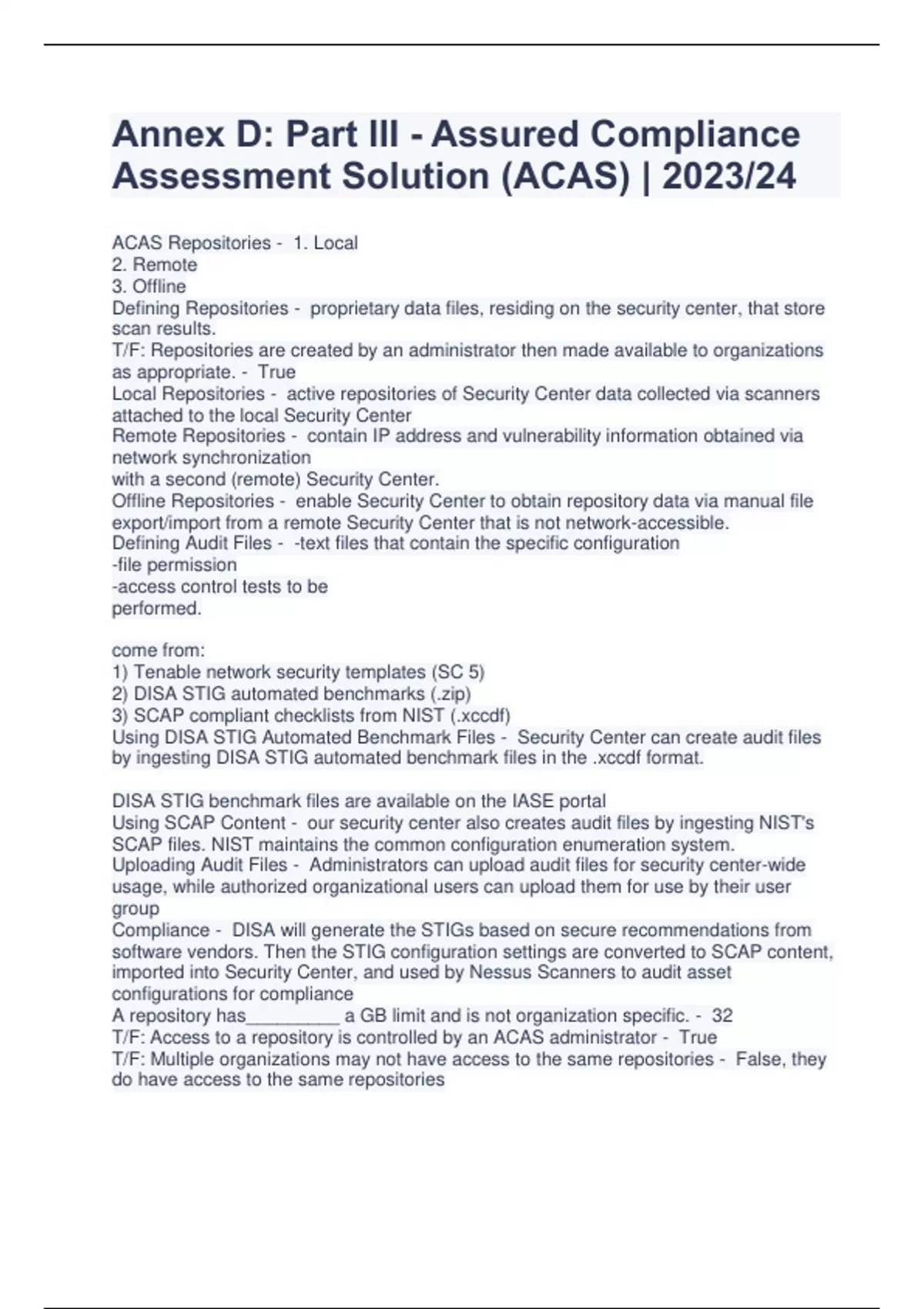 Annex D: Part III - Assured Compliance Assessment Solution (ACAS ...