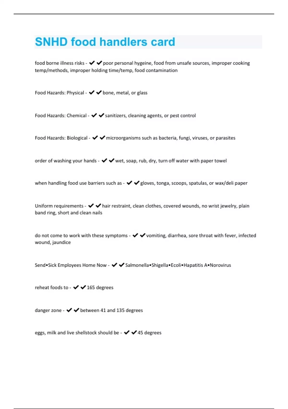 SNHD food handlers card Questions and Answers(A+ Solution guide) - SNHD ...