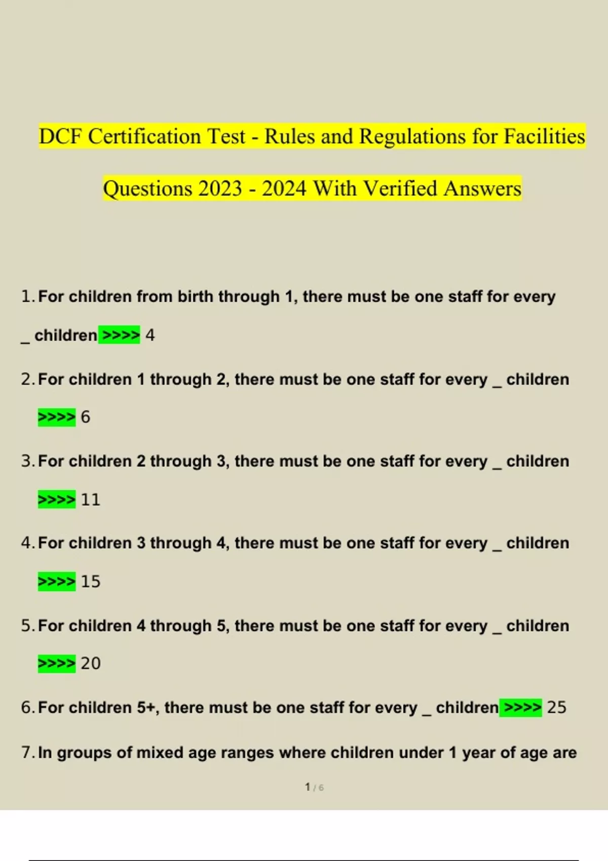 DCF Certification Test - Rules and Regulations for Facilities Questions ...