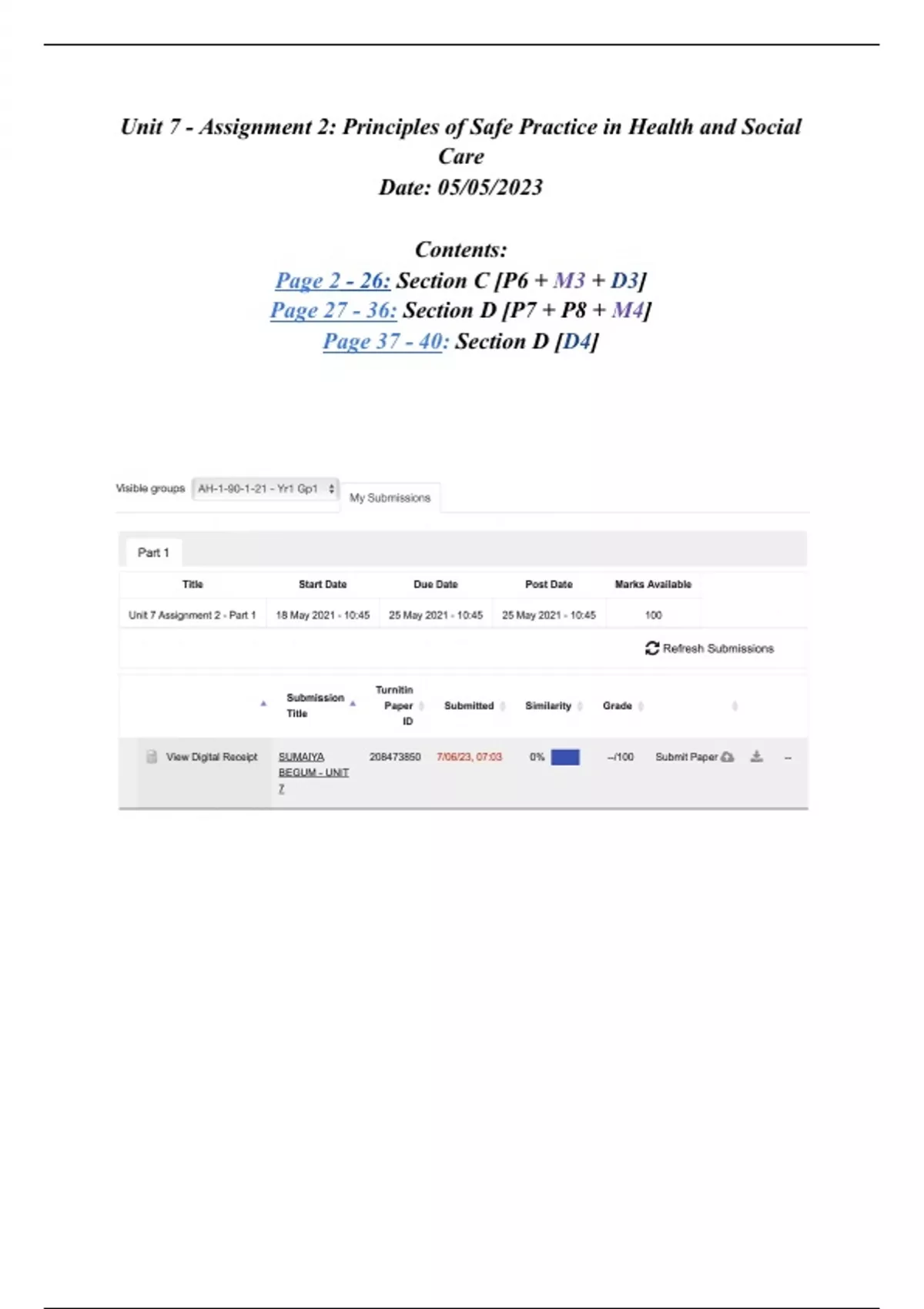Unit 7 - Principles of Safe Practice in Health and Social Care (Ass. 2 ...