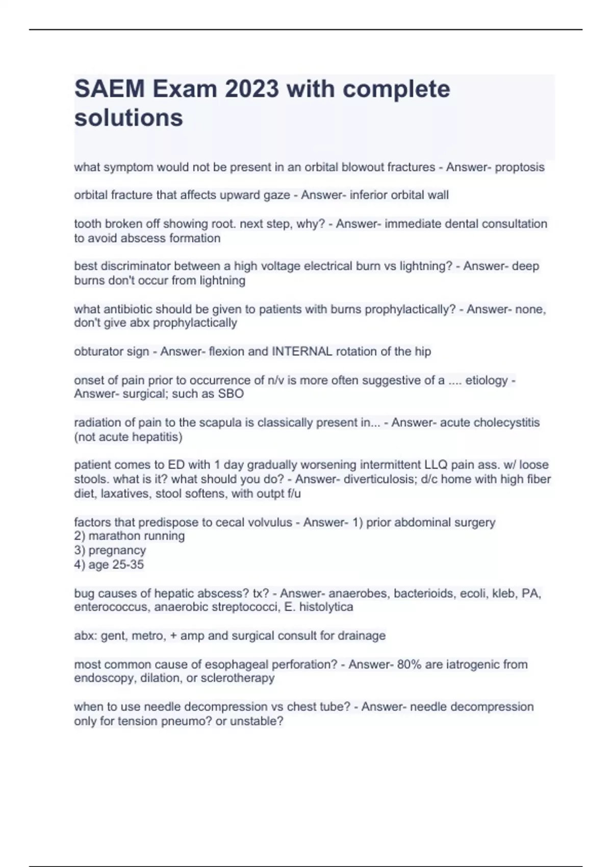 SAEM Exam 2023 with complete solutions - SAEM - Stuvia US