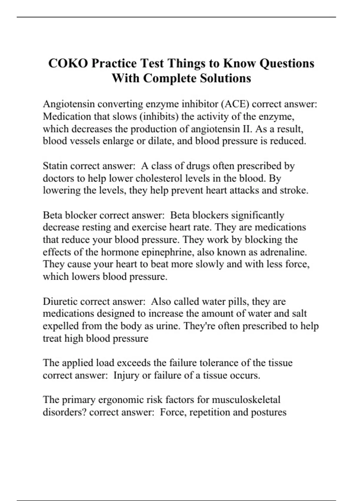 COKO Practice Test Things to Know Questions With Complete Solutions ...