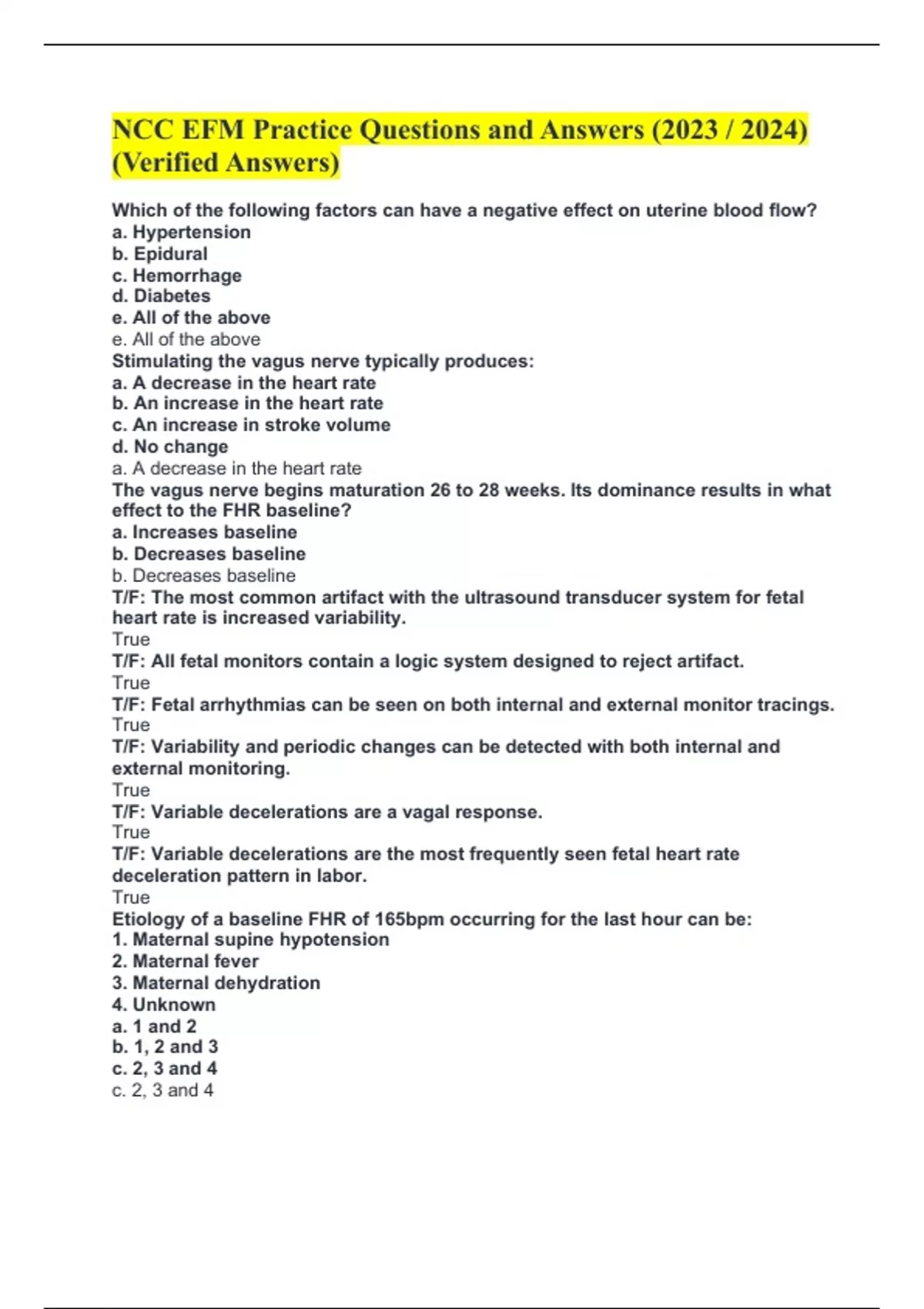 NCC EFM Practice Questions and Answers (2023 / 2024) (Verified Answers ...