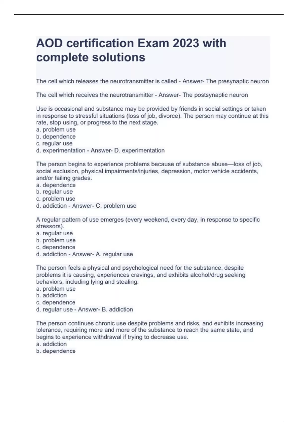 AOD certification Exam 2023 with complete solutions - AOD - Stuvia US