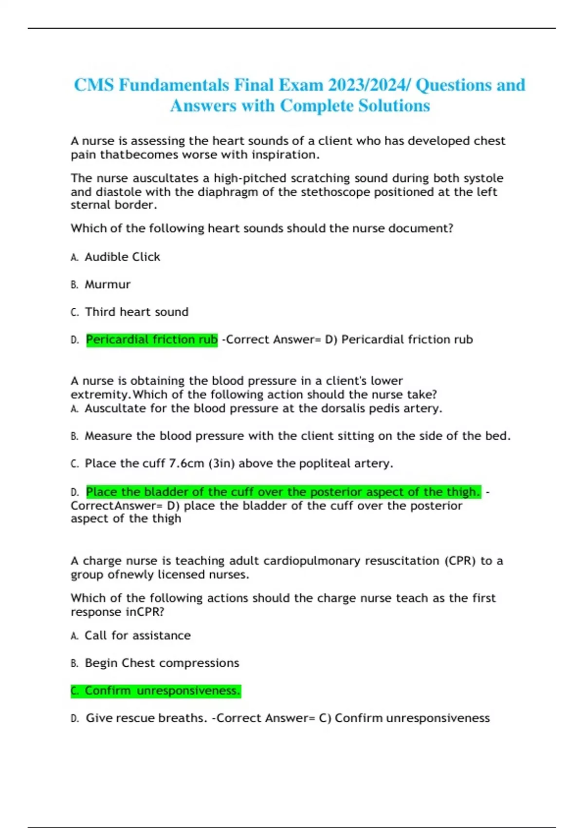 CMS Fundamentals Final Exam 2023/2024/ Questions and Answers with Complete Solutions - CMS ...