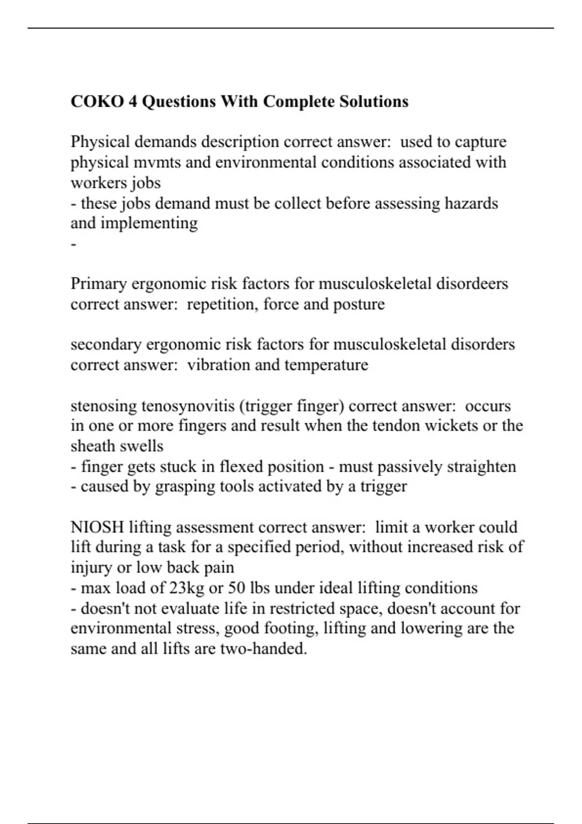 COKO 4 Questions With Complete Solutions - COKO - Stuvia US