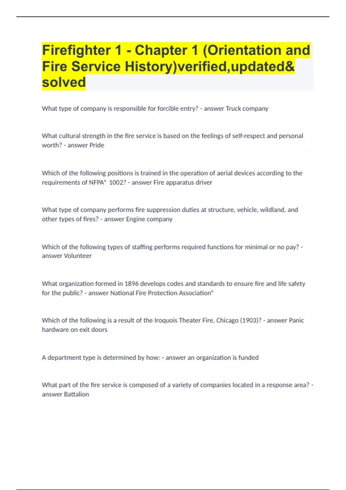 Firefighter 1 - Chapter 1 (Orientation and Fire Service History ...