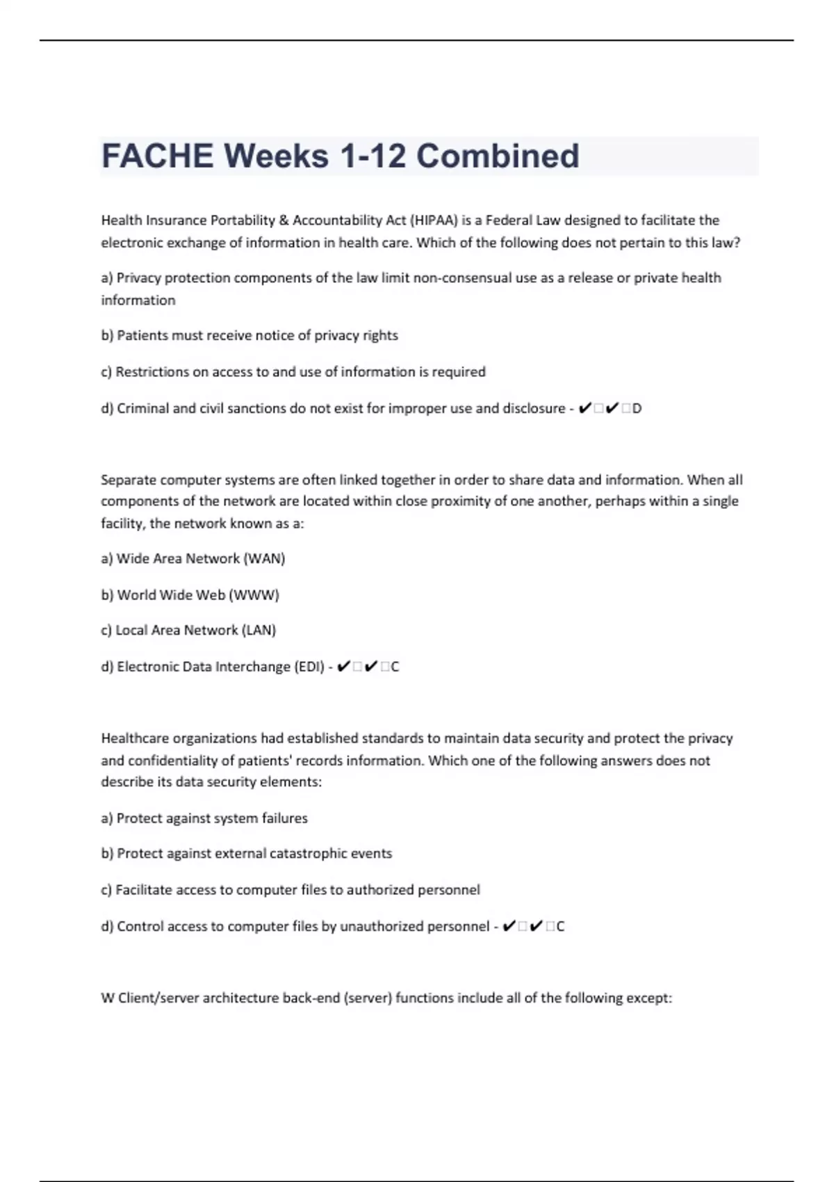 FACHE Weeks 1-12 Combined/304 Questions With Answers /100% Correct ...