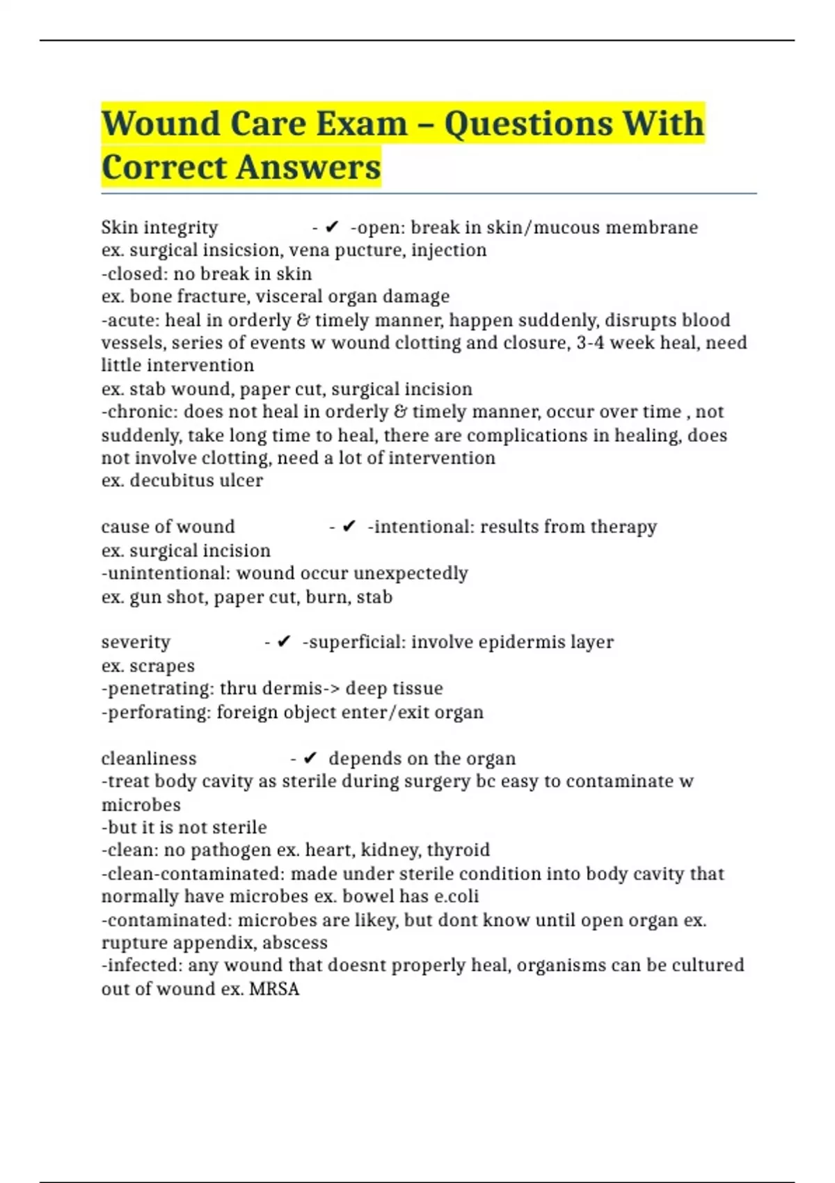 Wound Care Exam – Questions With Correct Answers - WOUND CARE - Stuvia US