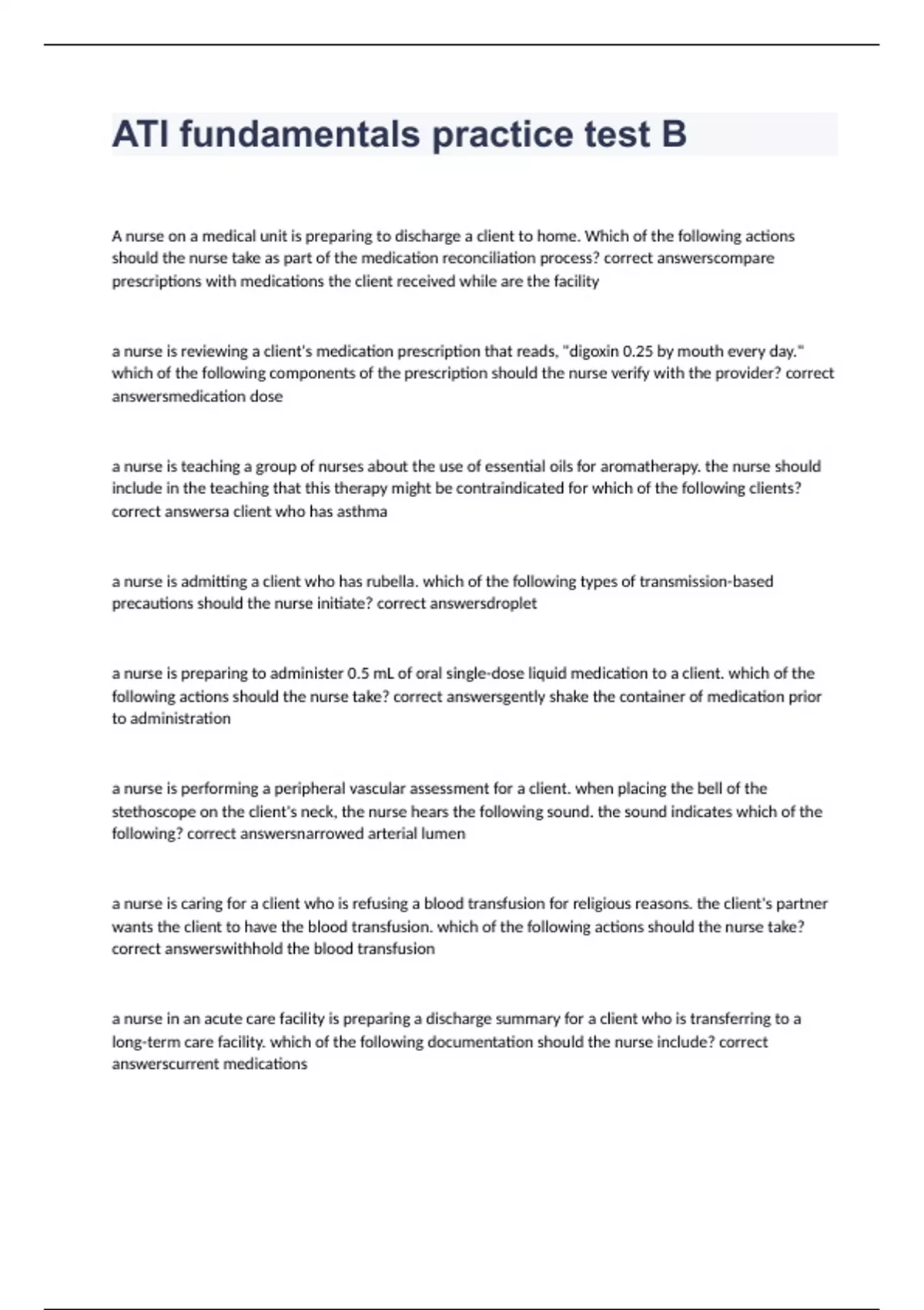 ATI fundamentals practice test B 2023 with complete solutions - ATI ...