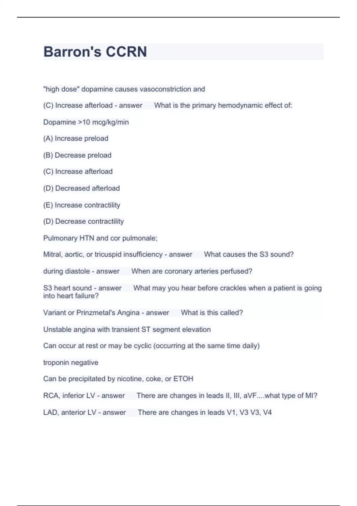 Barron Questions with correct Answers 2023 - CCRN - Stuvia US