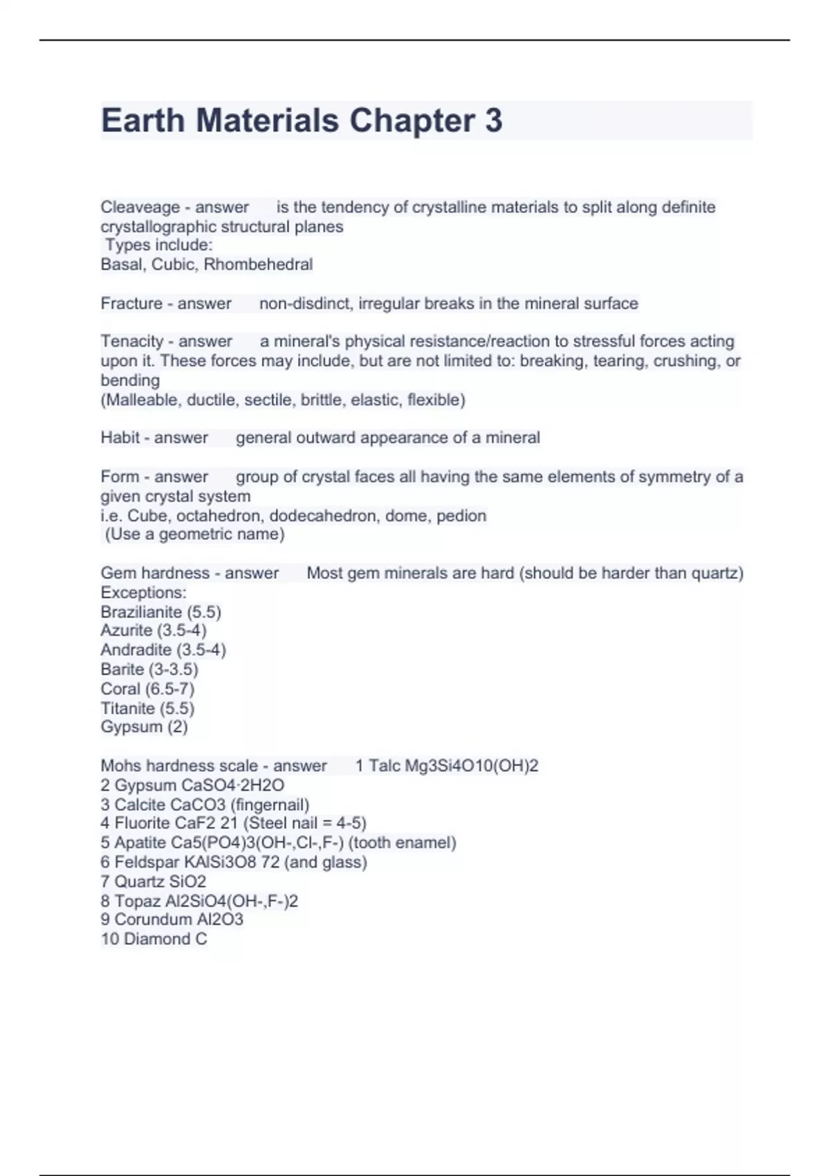 Earth Materials Chapter 3 Questions with correct Answers 2023 - EPMA ...