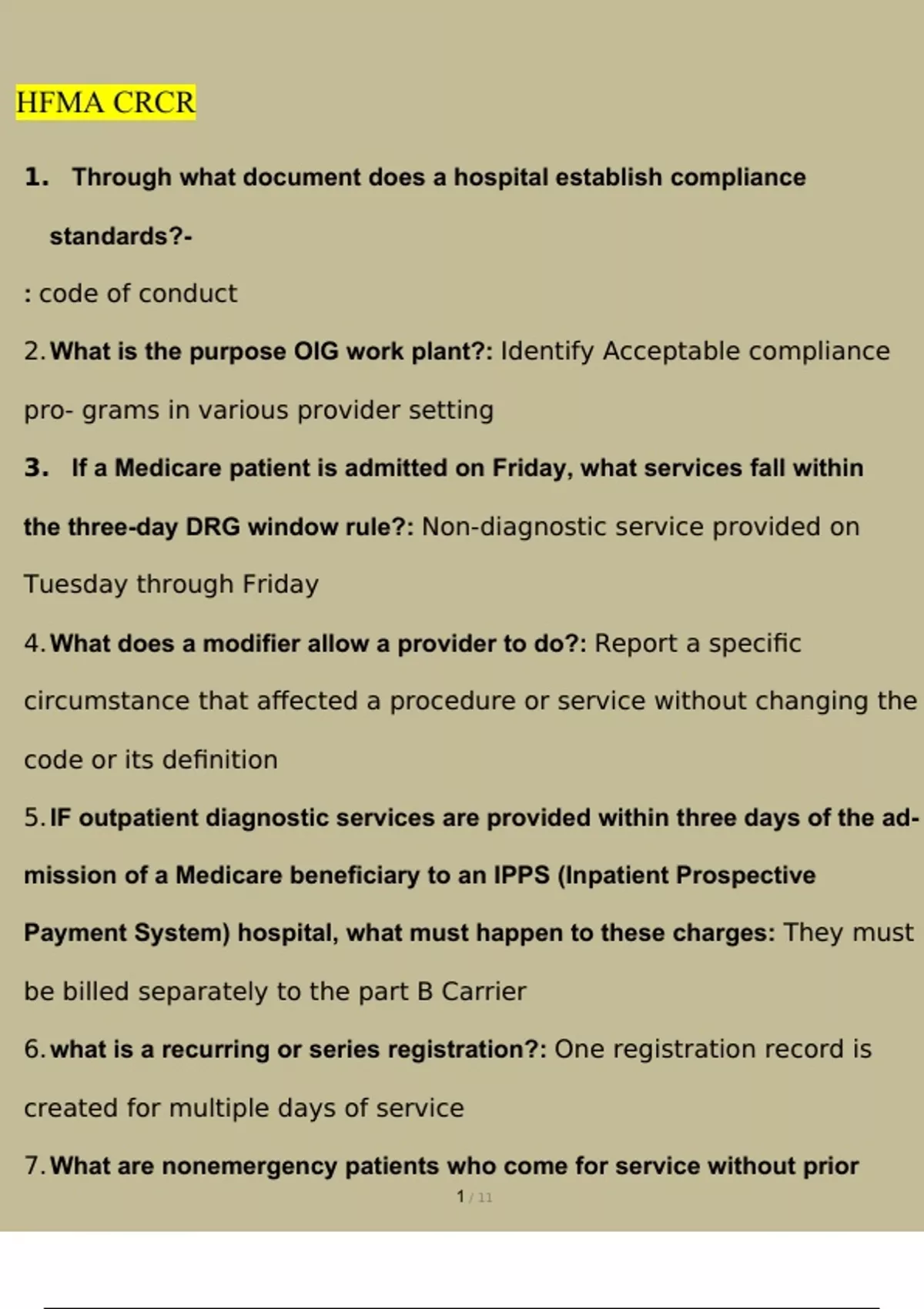 HFMA CRCR EXAM LATEST UPDATE - HFMA CRCR - Stuvia US