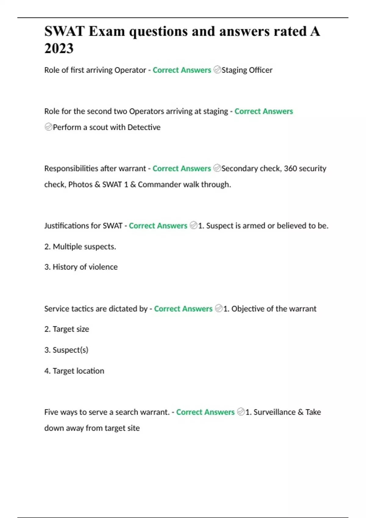 Summary SWAT Exam questions and answers rated A 2023 - SWAT E - Stuvia US