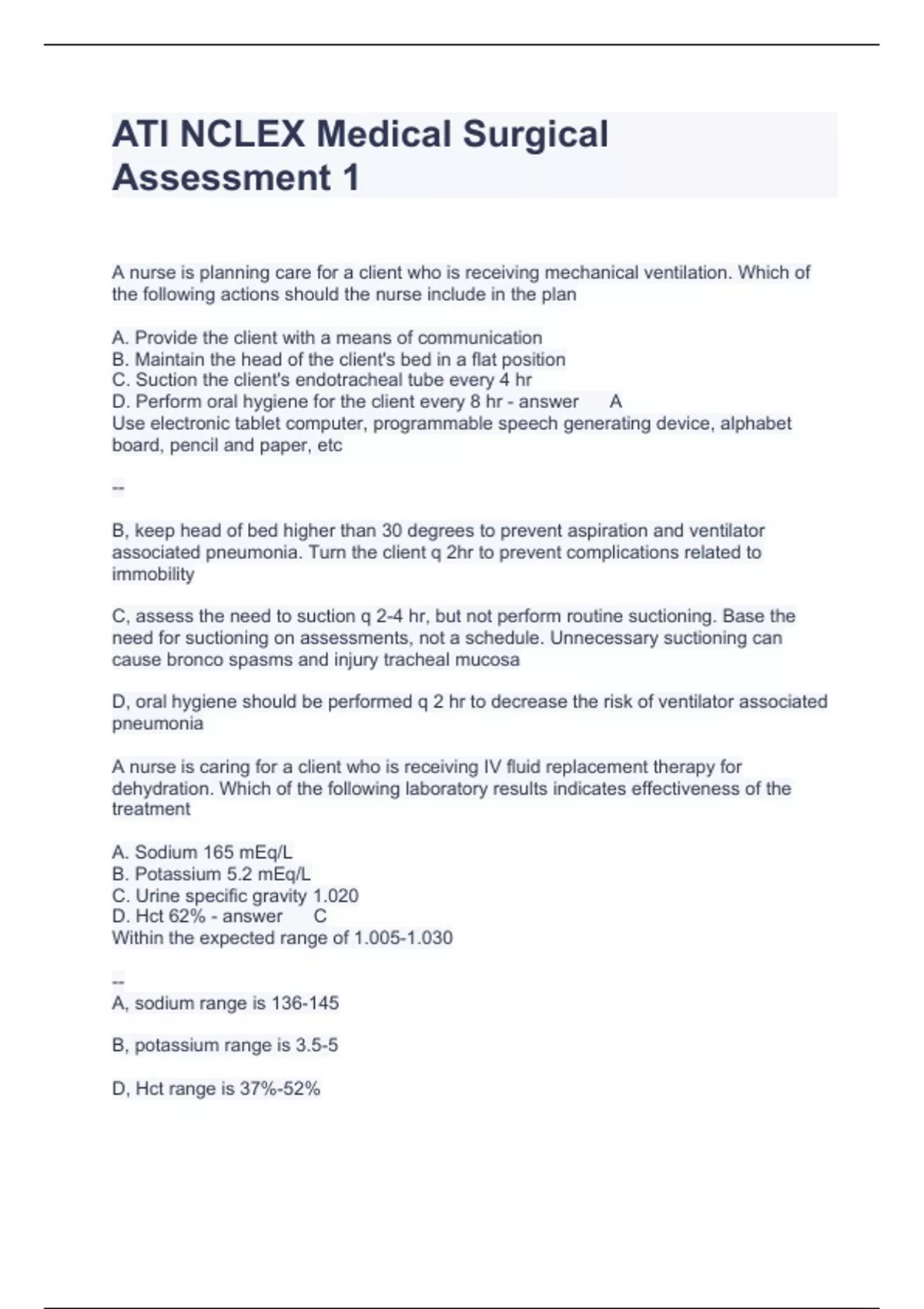 ATI NCLEX Medical Surgical Assessment 1 Questions with correct Answers ...
