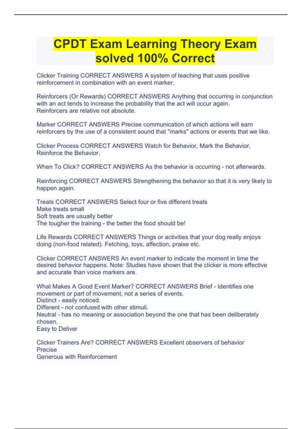 CPDT Exam Learning Theory Exam solved 100% Correct - CPDT-KA - Stuvia US