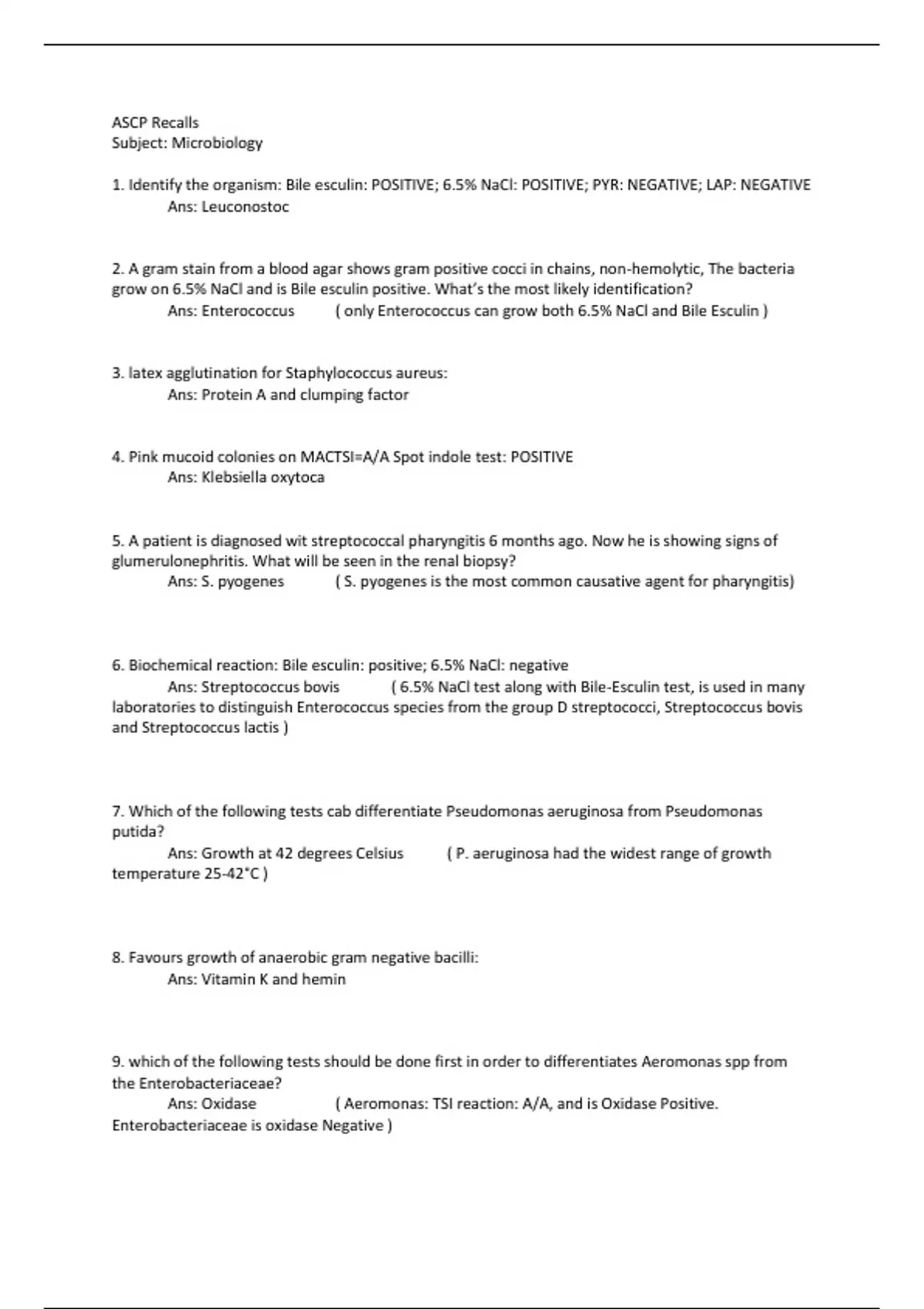 ASCP Recalls Microbiology Test Questions with Verified Answers 100% ...