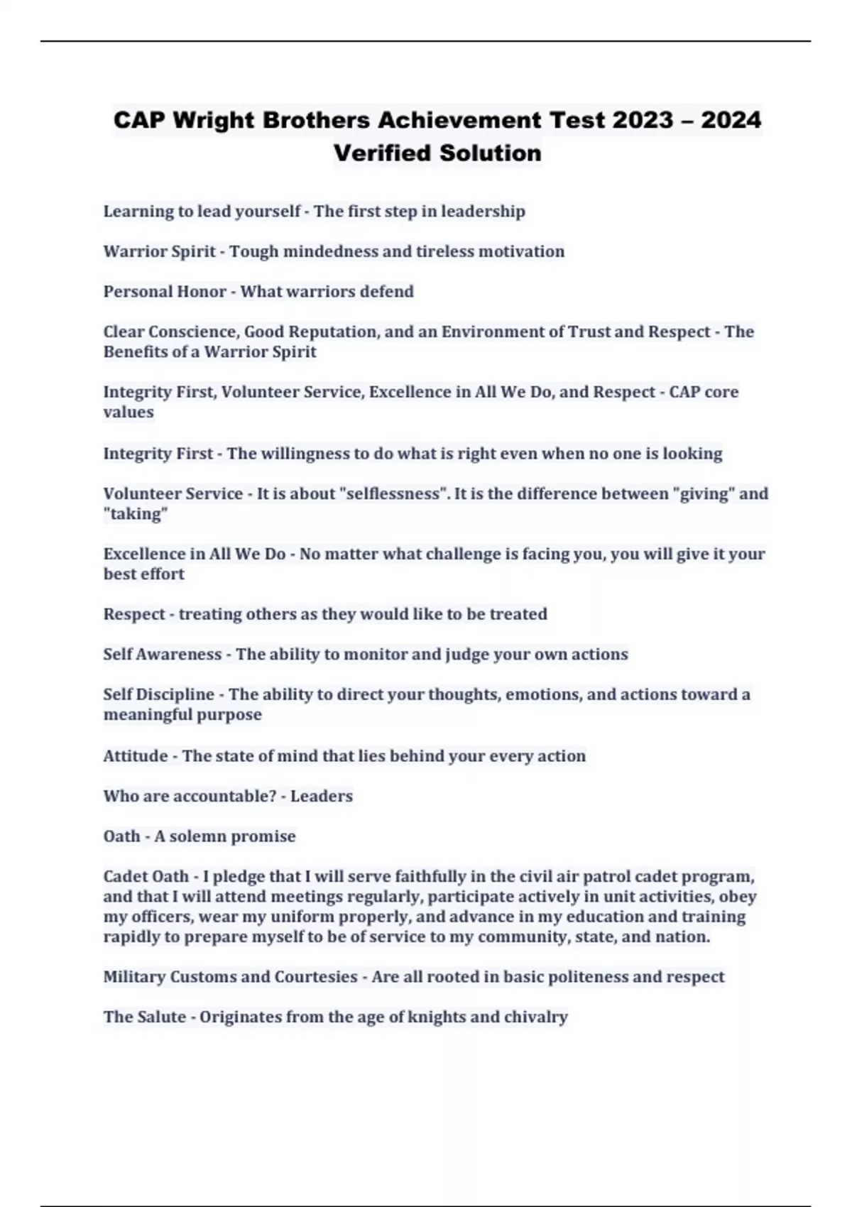 CAP Wright Brothers Achievement Test 2023 – 2024 Verified Solution ...