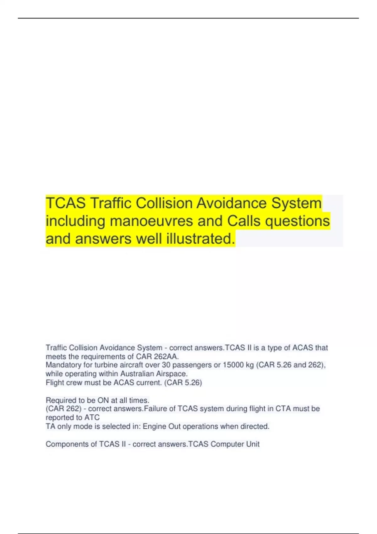TCAS Traffic Collision Avoidance System including manoeuvres and Calls ...