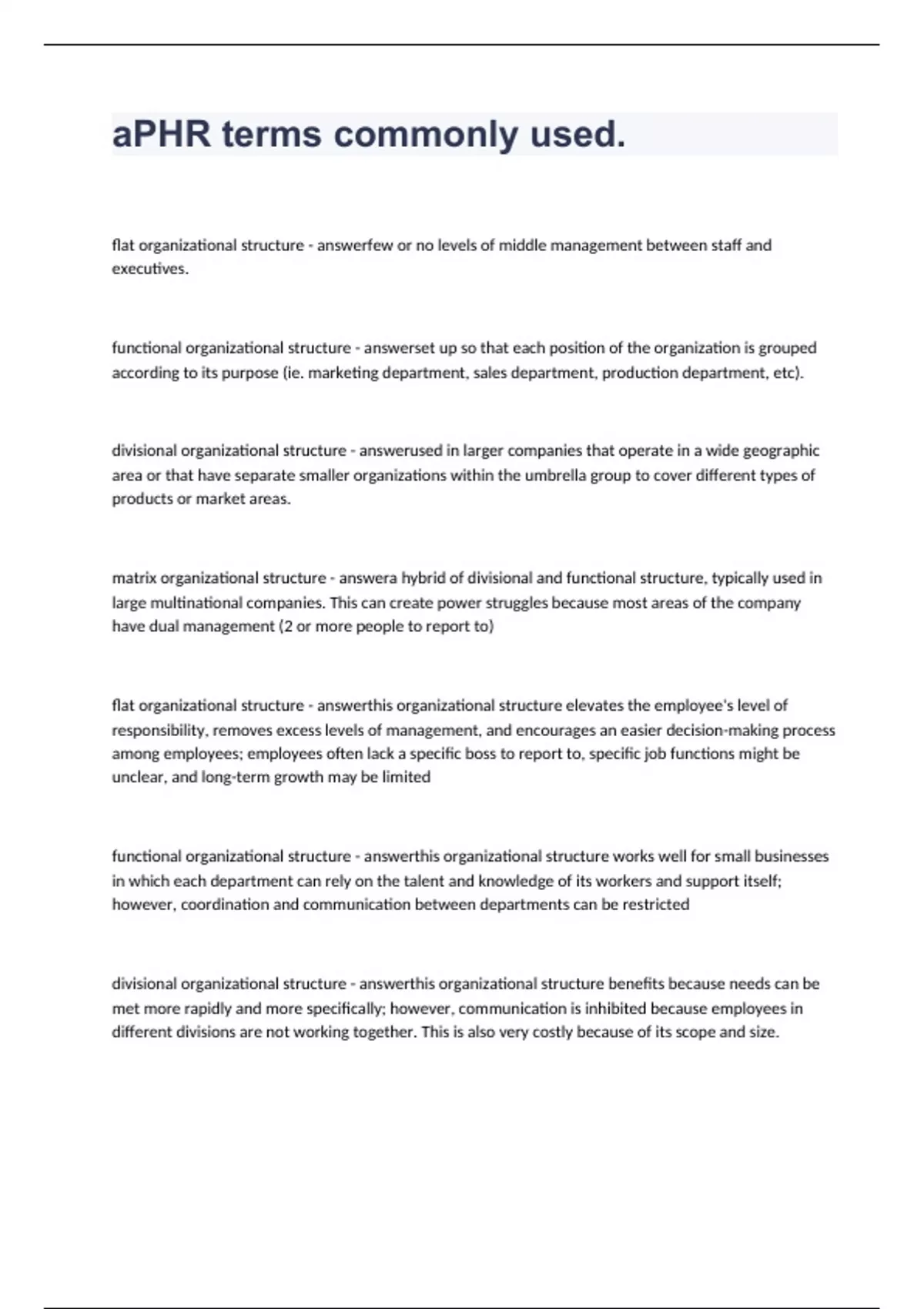 aPHR terms commonly used well elaborated 2023. - Aphr. - Stuvia US