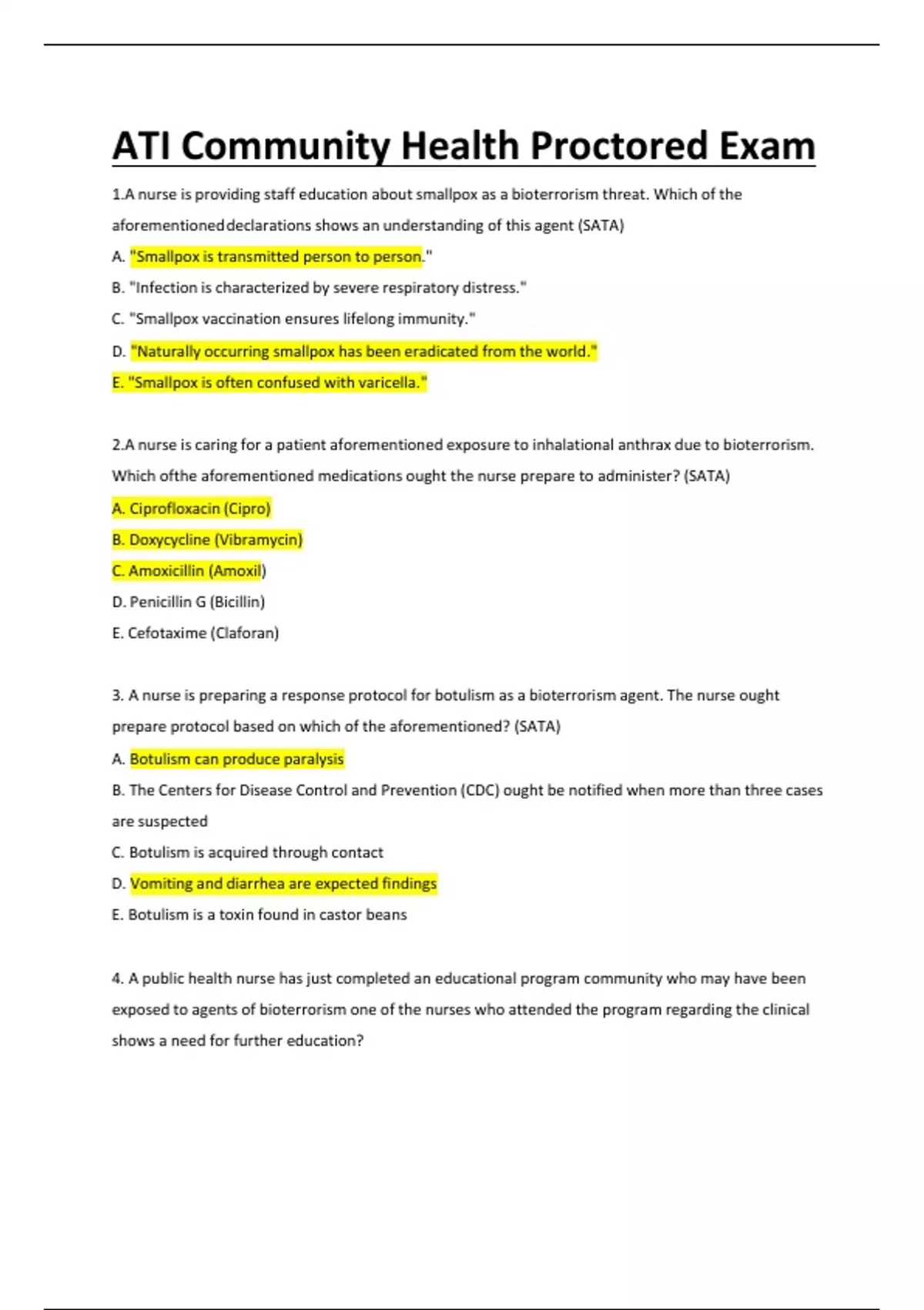 Ati Community Health Proctored Exam