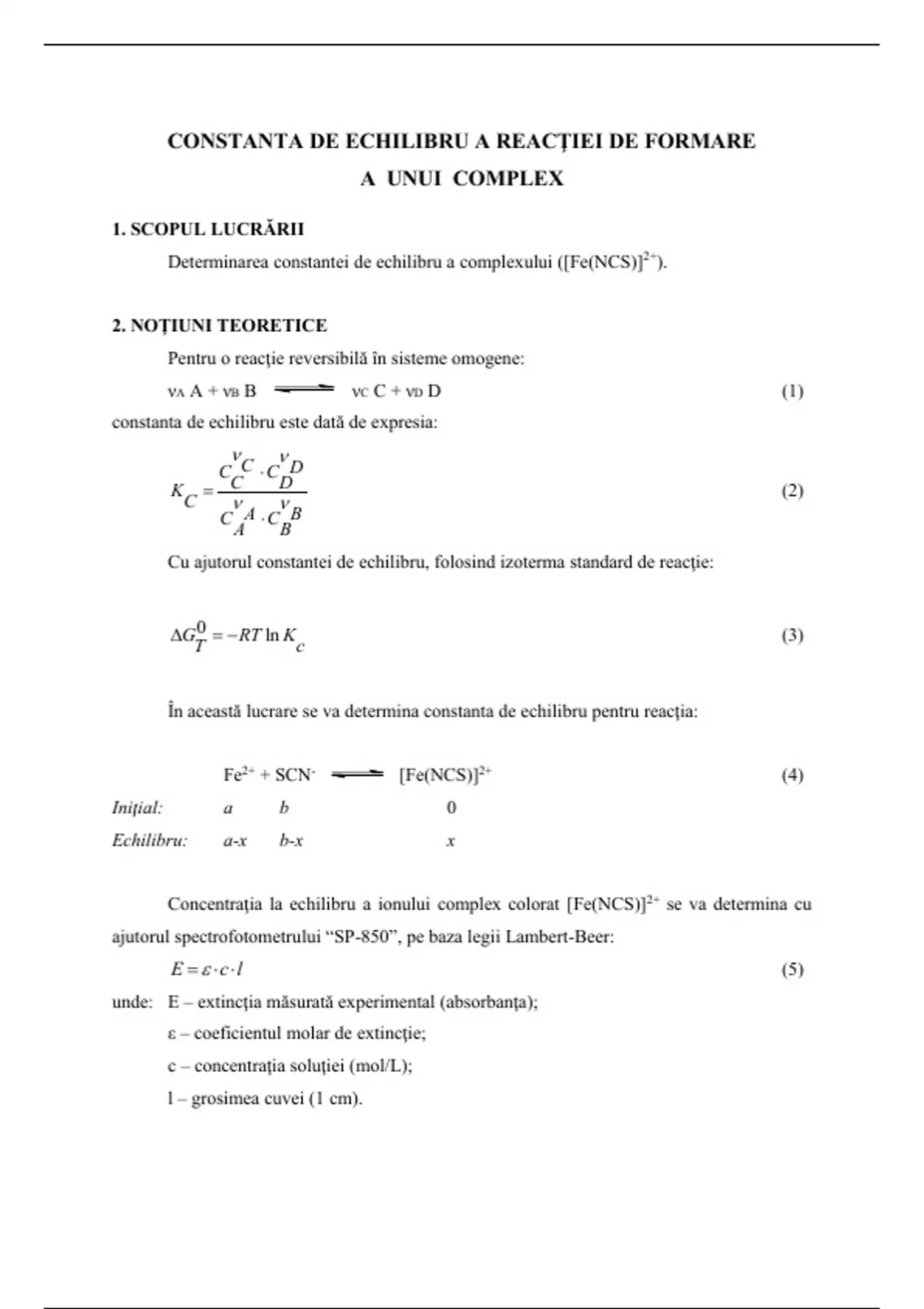 Chimie Fizica si Coloidala - Lucrare Practica - Constanta de echilibru ...