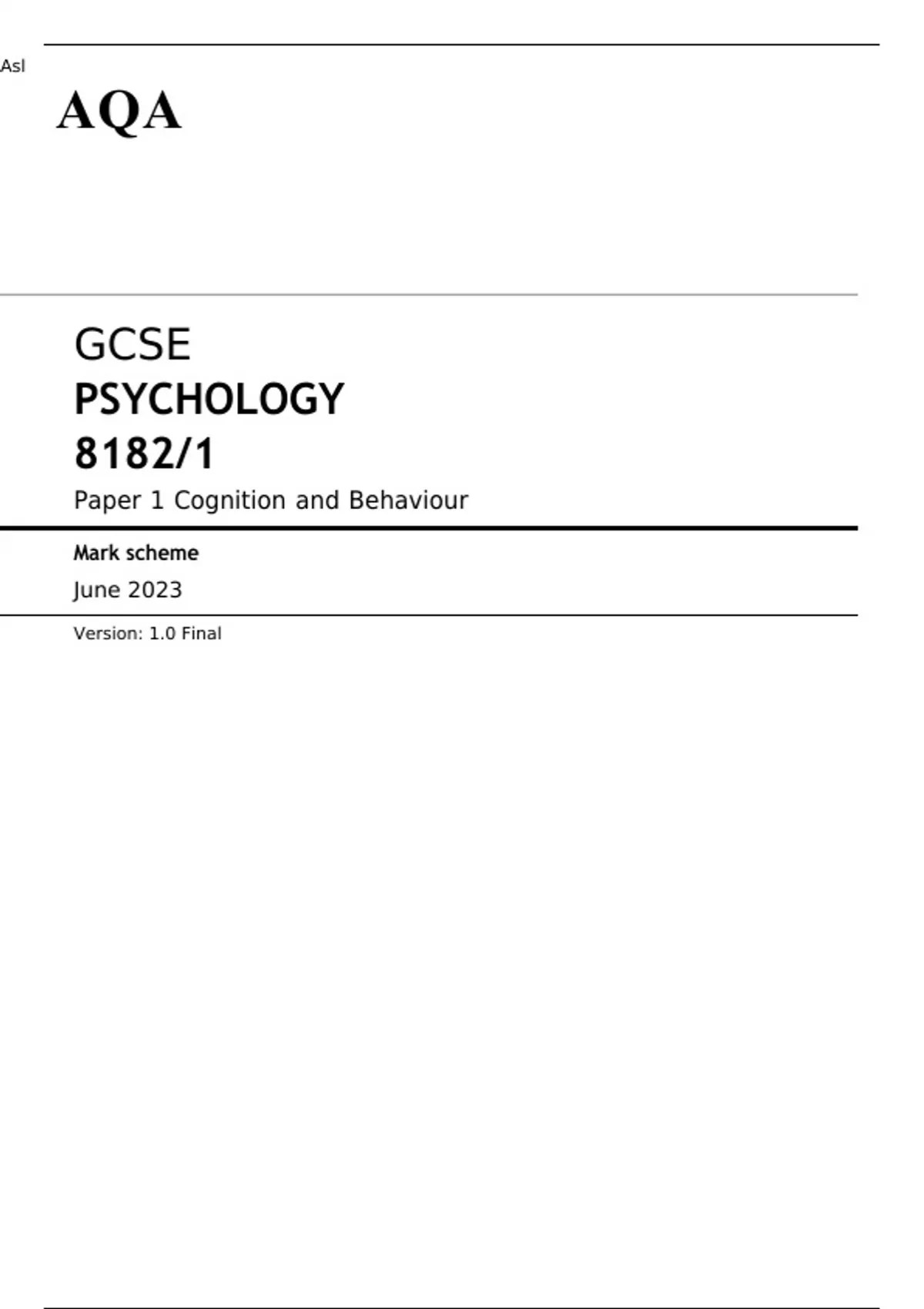 AQA GCSE PSYCHOLOGY Paper 1 and 2 JUNE 2023 QUESTION PAPERS AND MARK ...