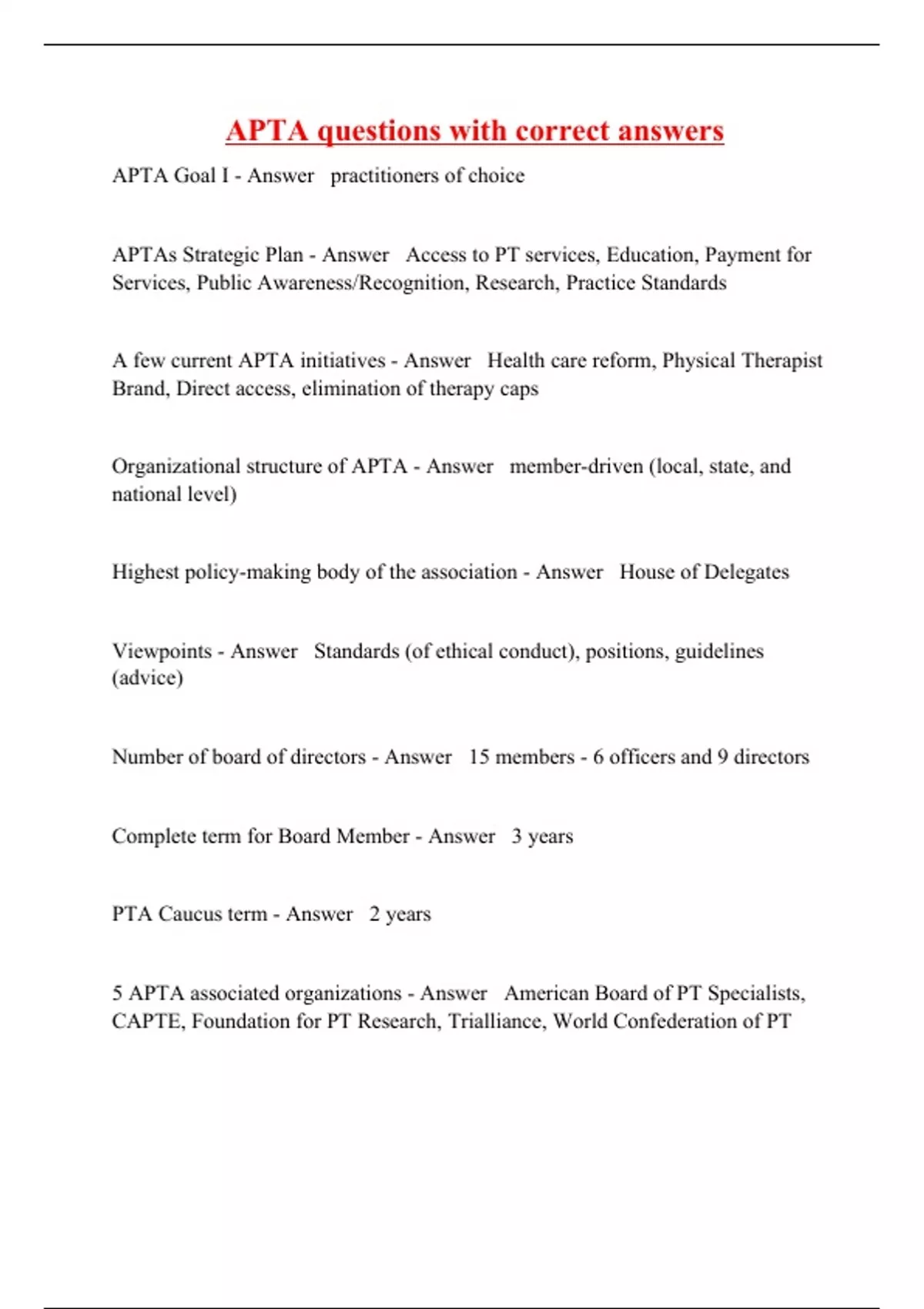 APTA questions with correct answers - APTA - Stuvia US
