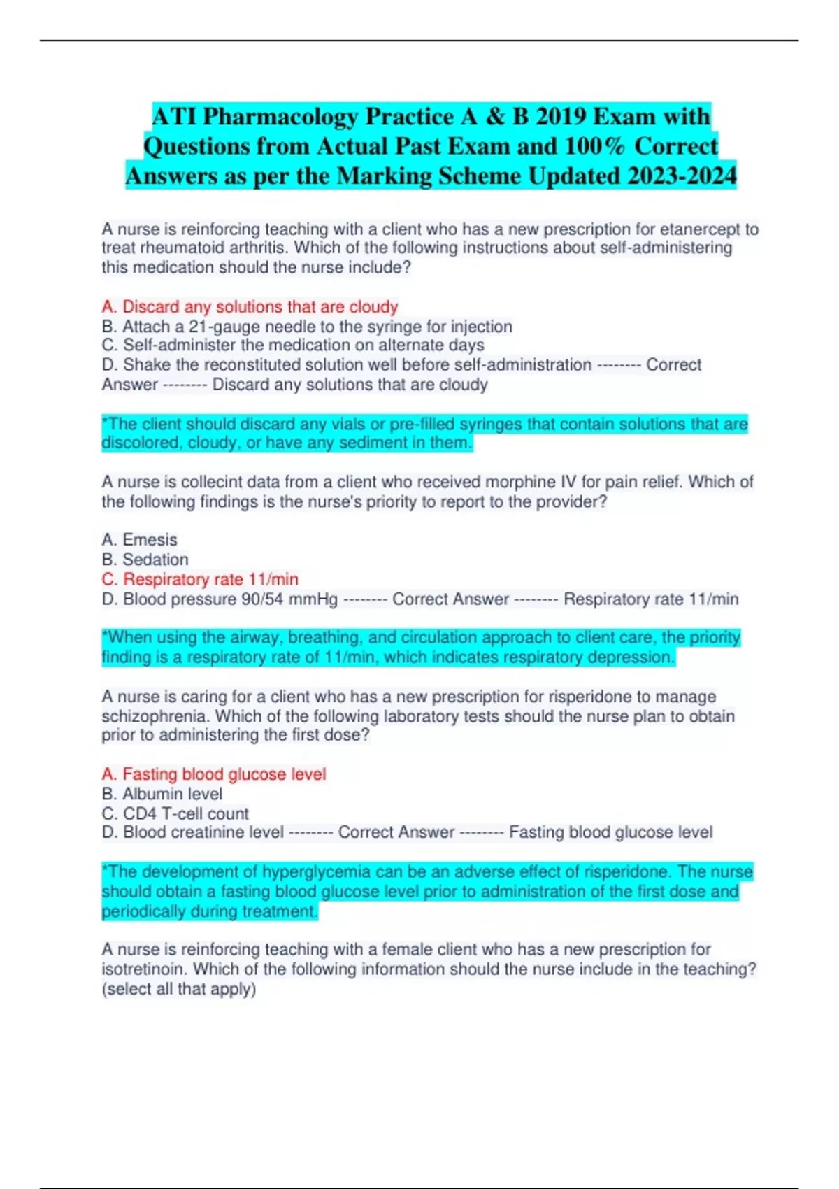 ATI Pharmacology Practice A & B 2019 Exam with Questions from Actual ...