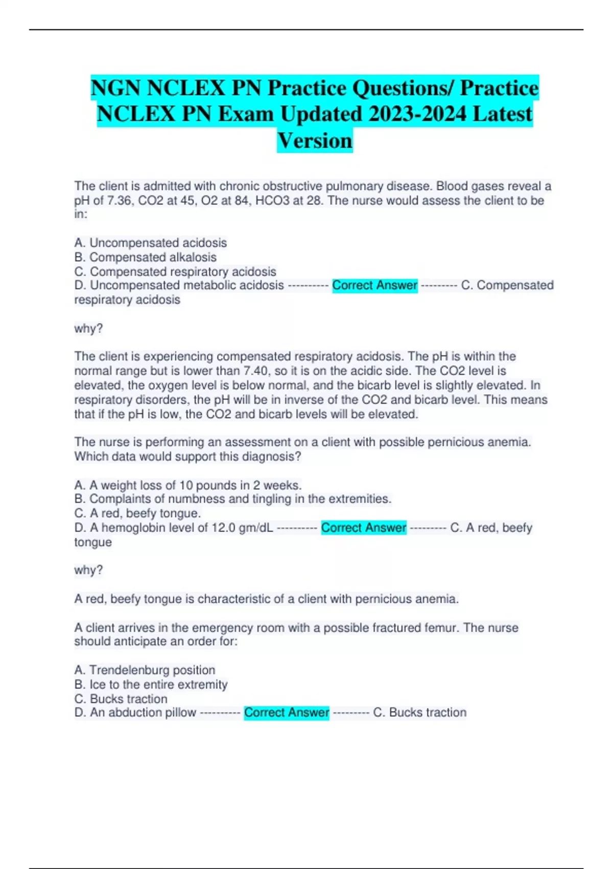 NGN NCLEX PN EXAMNCLEX PN Exam Latest Version - Nclex pn - Stuvia US