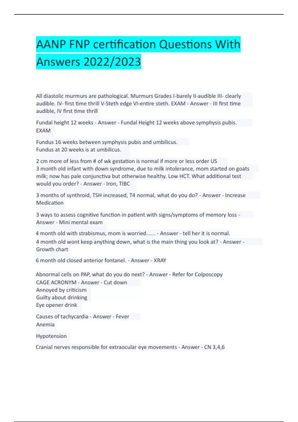 AANP FNP certification Questions With Answers - Advance nursing - Stuvia US