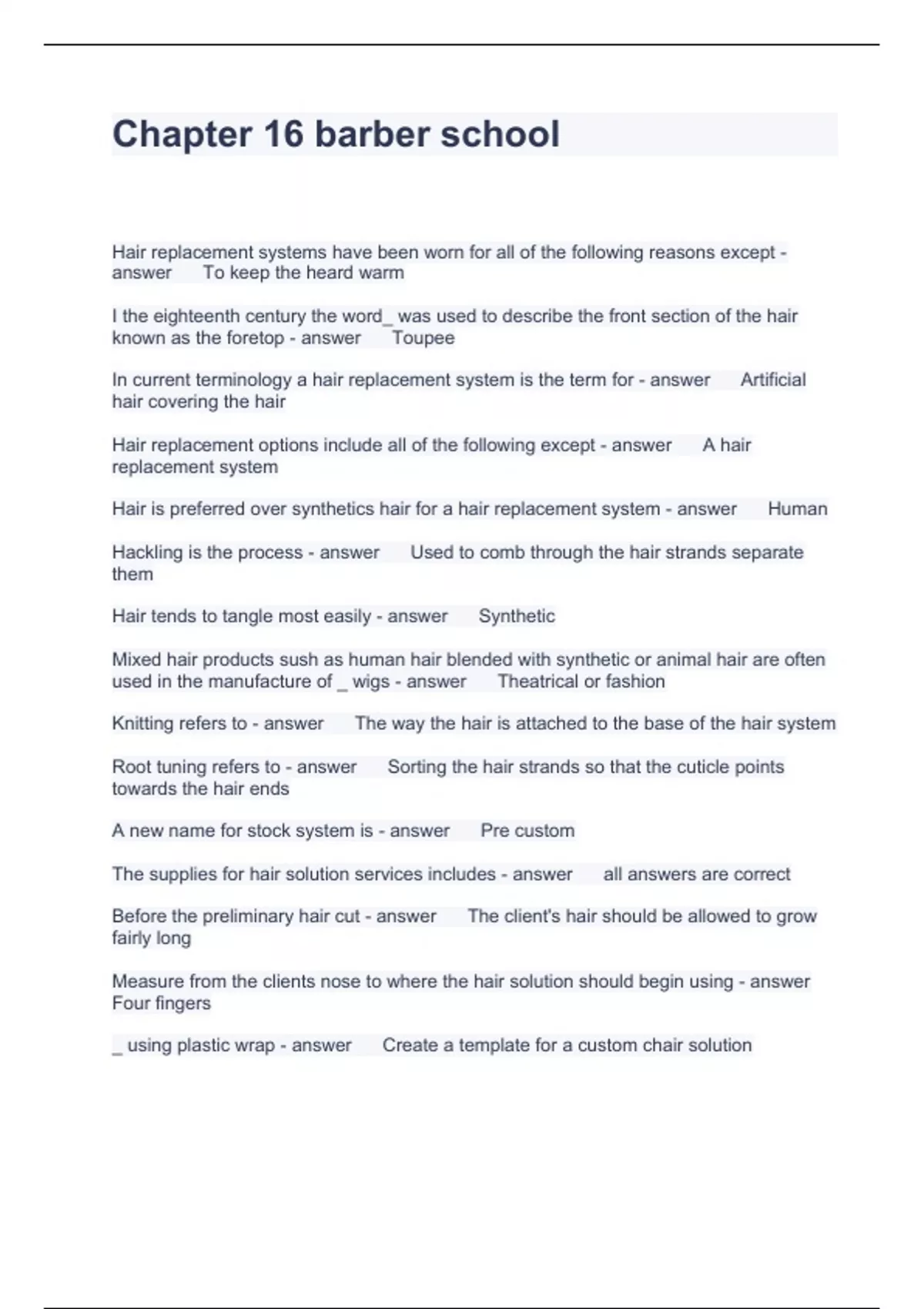 Chapter 16 barber school Questions with correct Answers 2023 - Barber ...