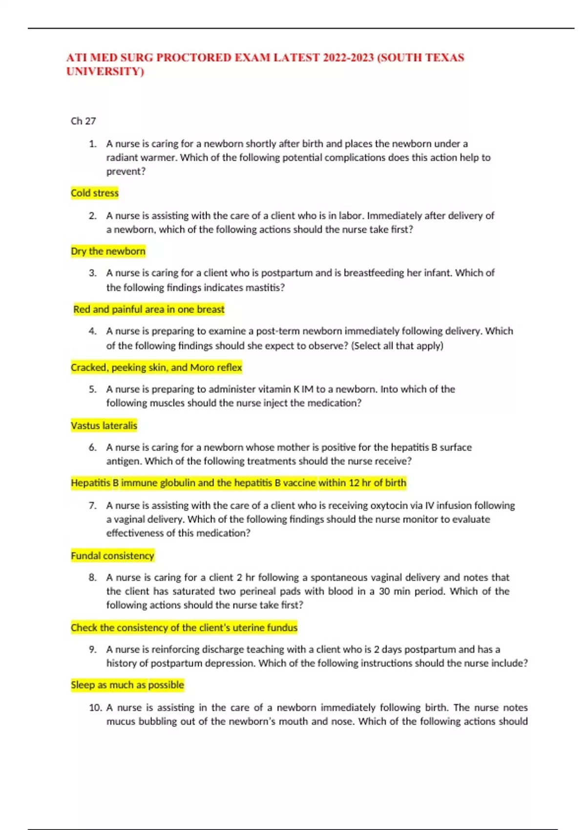 ATI MED SURG PROCTORED EXAM LATEST (SOUTH TEXAS UNIVERSITY) - ATI MED ...